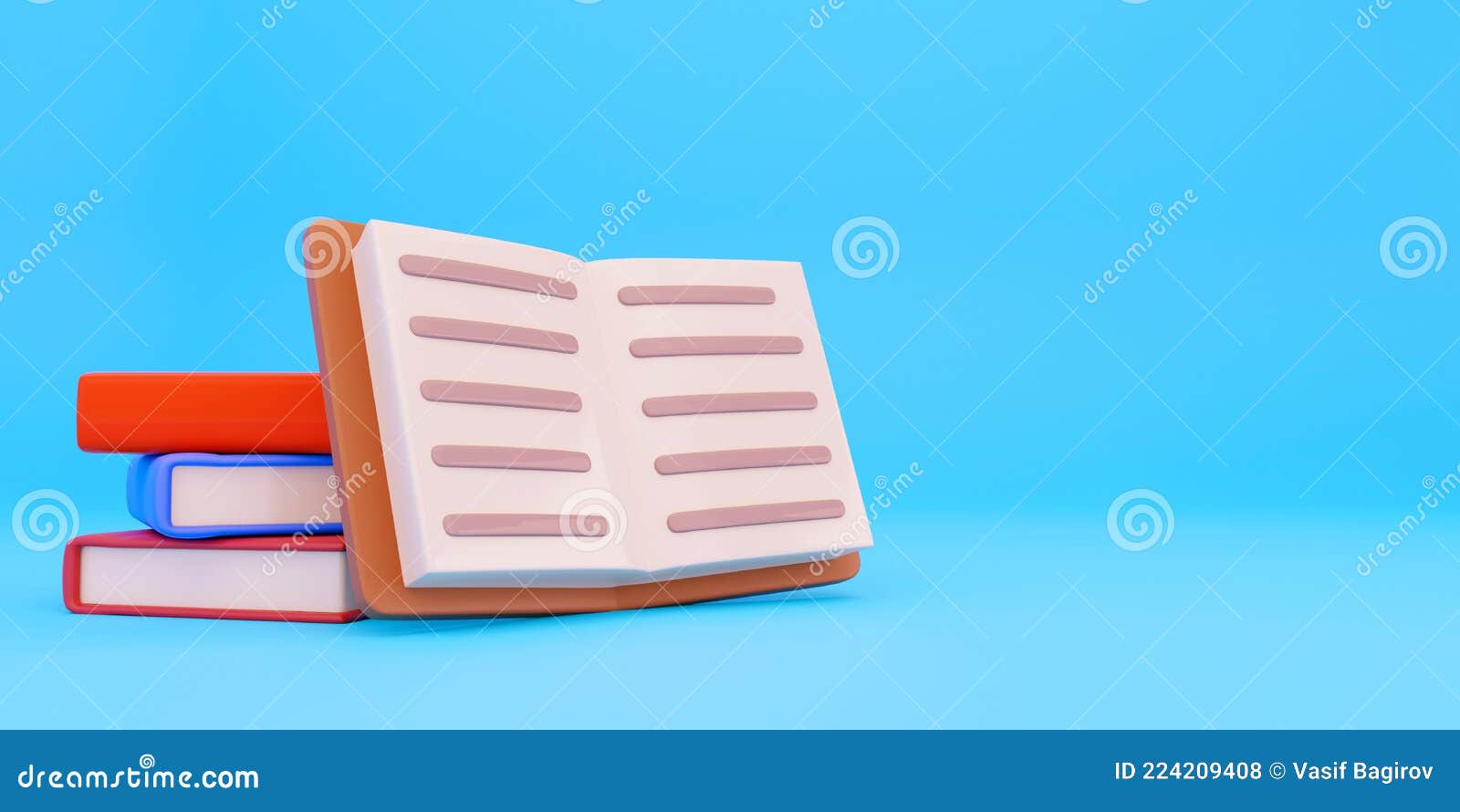 Cartoon Single Blank Book Cover Illustration for Text. 3D Render Stock ...