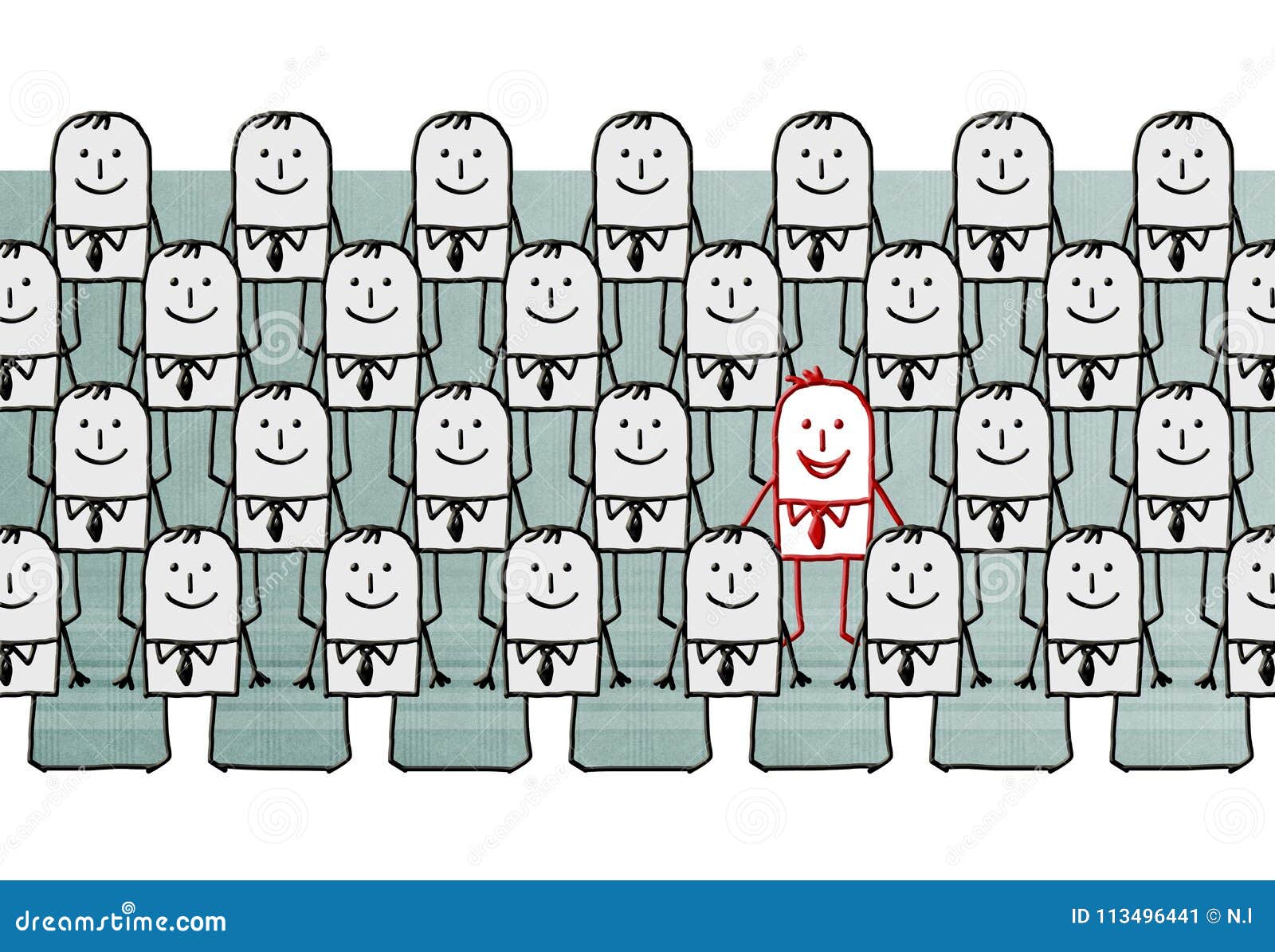 Cartoon Single Man in a Crowd Stock Illustration - Illustration of line ...
