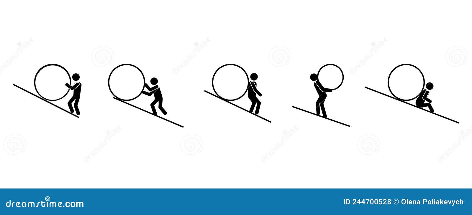 Sisyphus Greek Myth Rolling A Rock In A Mountain Cartoon Vector ...