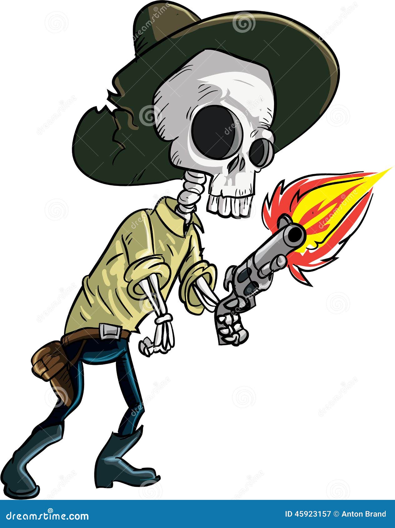 Cartoon Skeleton Cowboy with Gun Stock Illustration - Illustration of ...