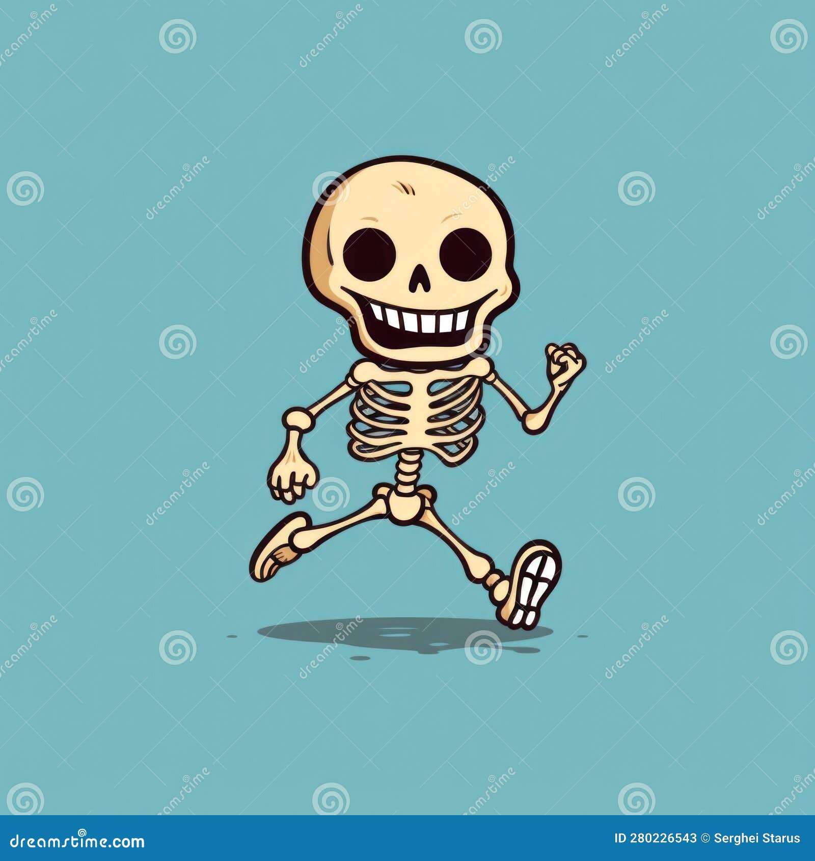 A Cartoon Skeleton Running with a Blue Background. Generative AI Image ...