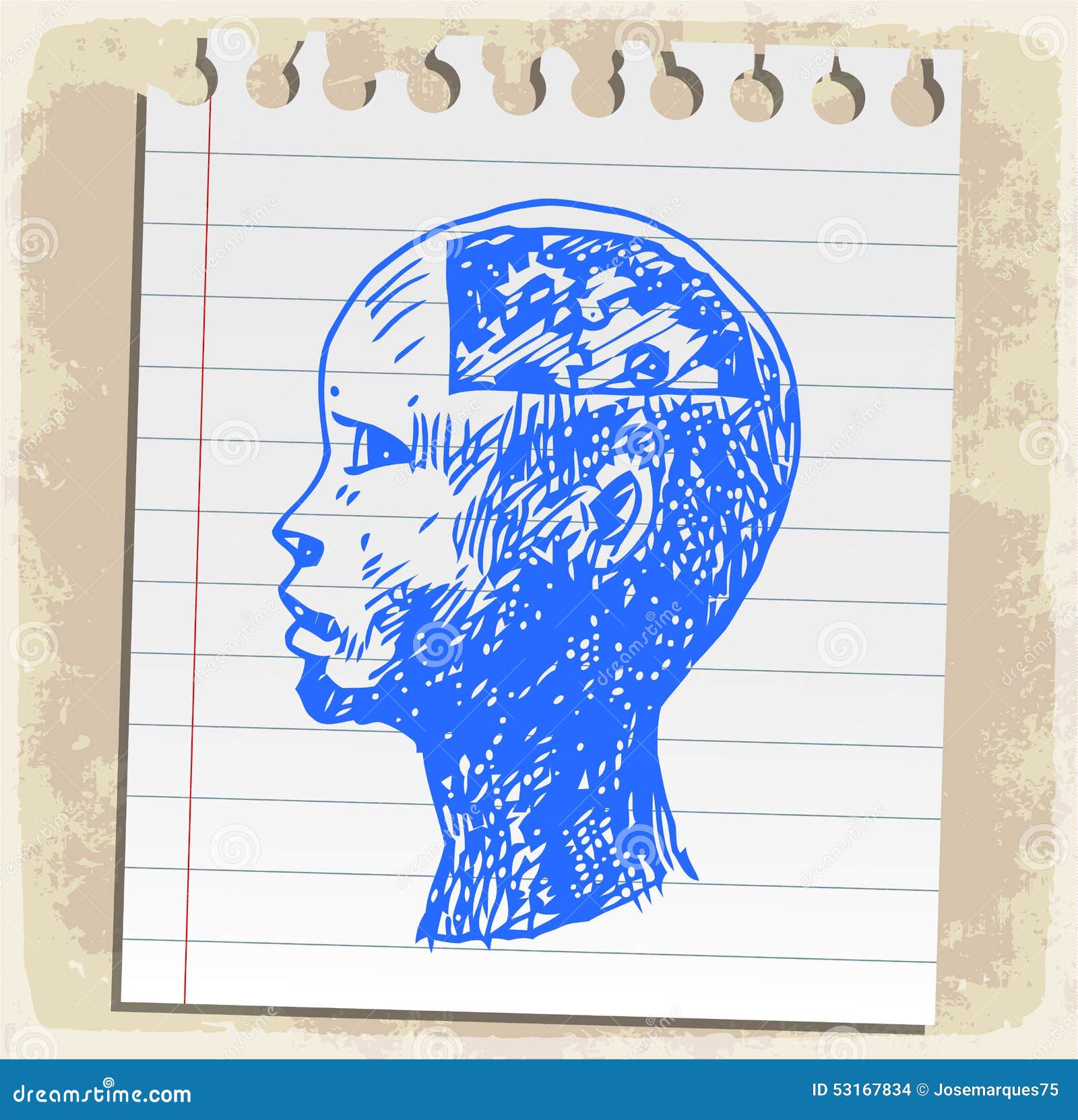 Cartoon Sketch Drawing Head on Paper Note, Vector Illustration Stock ...