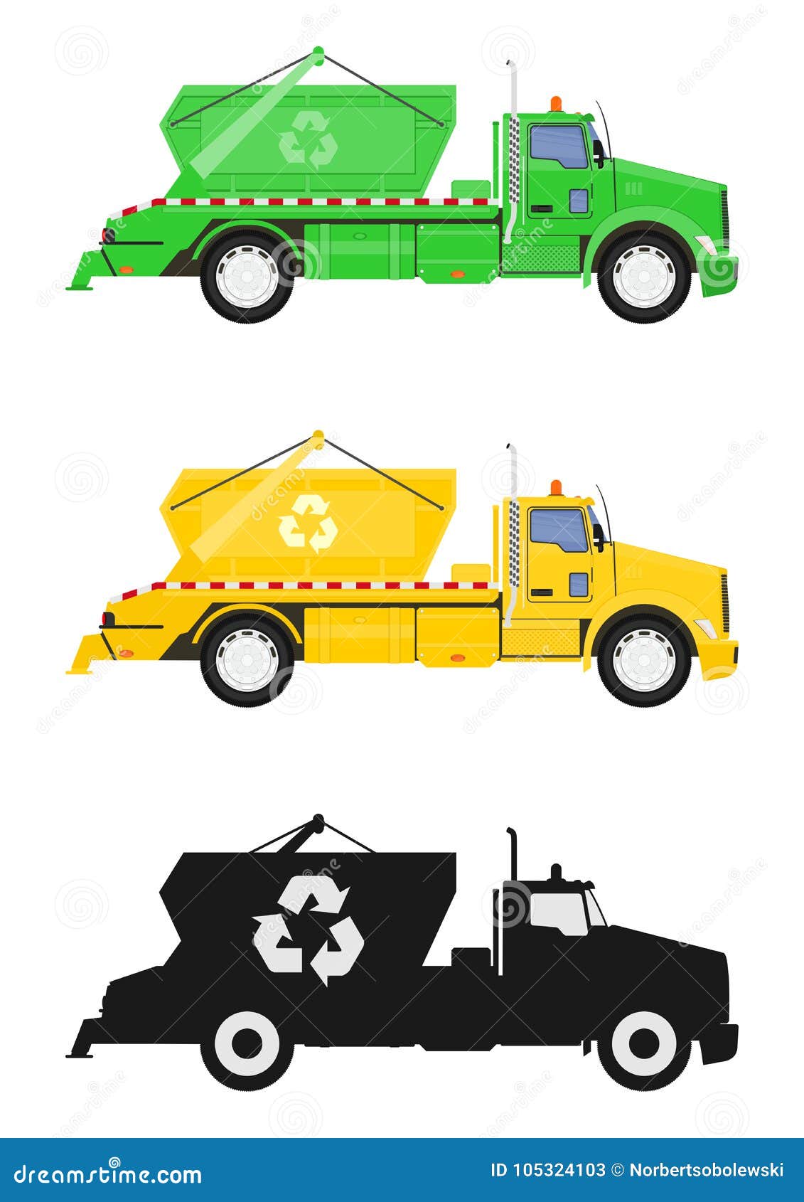Skip Truck Hook Lift With Containers. Vector Illustration ...