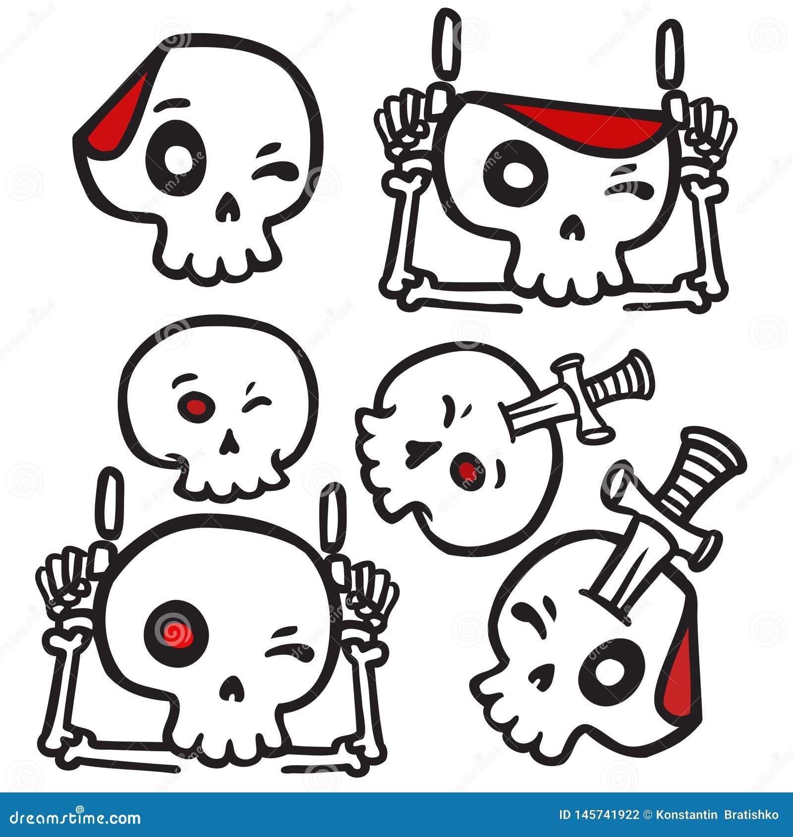 Cartoon Skull Logo Sticker Set Stock Illustration - Illustration of ...