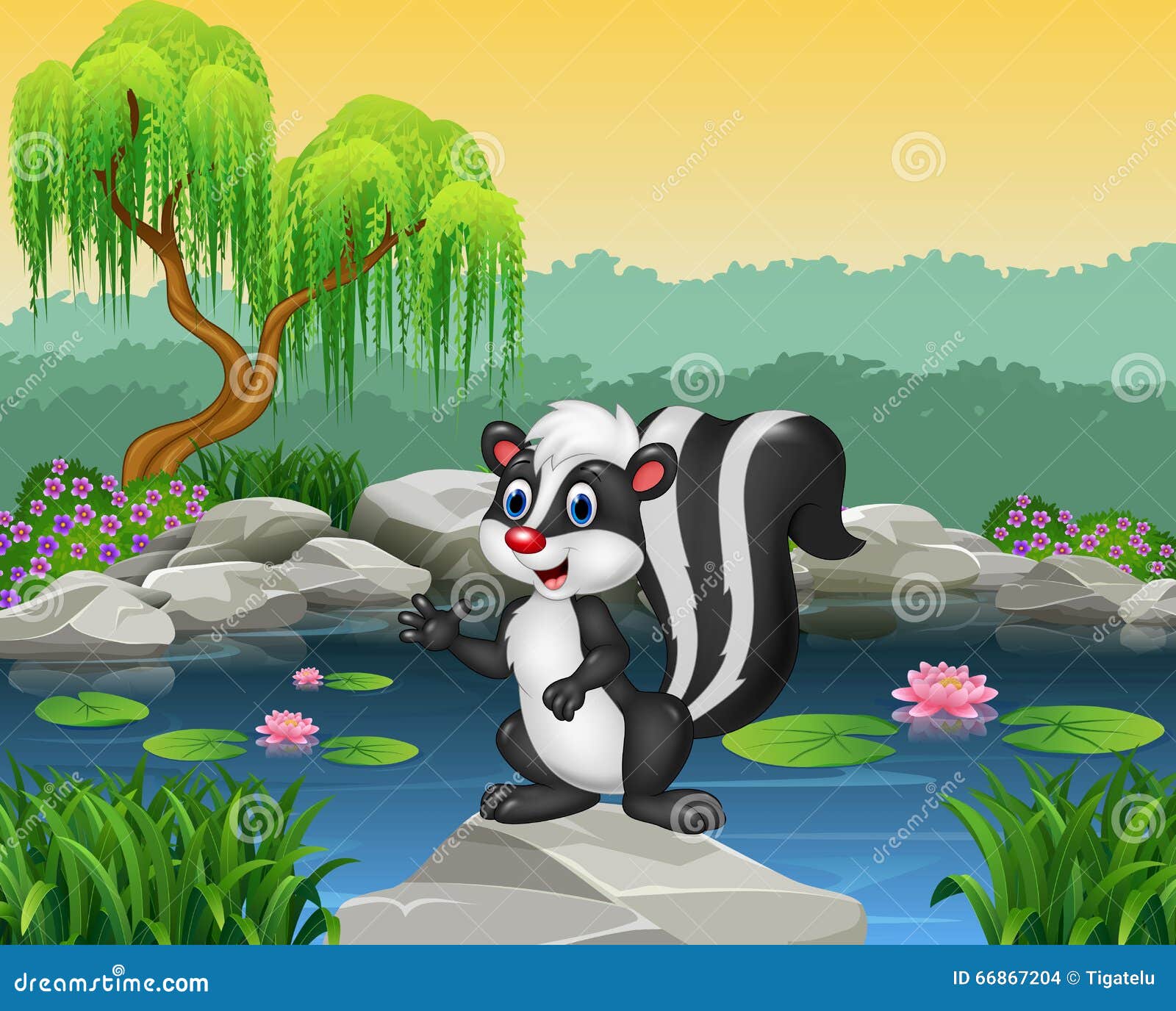 Cartoon Skunk Presenting on the Rock Stock Vector - Illustration of ...