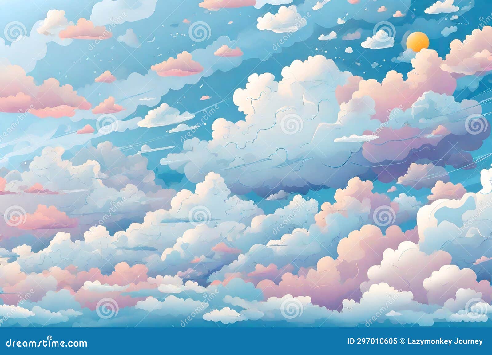 Cartoon Sky and Clouds, Beautiful Background Stock Illustration ...