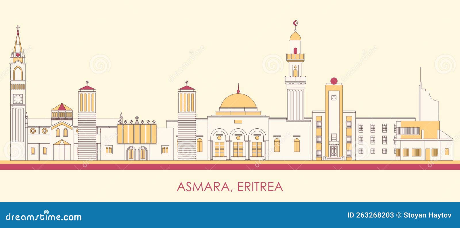Cartoon Skyline Panorama Van De Stad Asmara Eritrea Vector Illustratie ...
