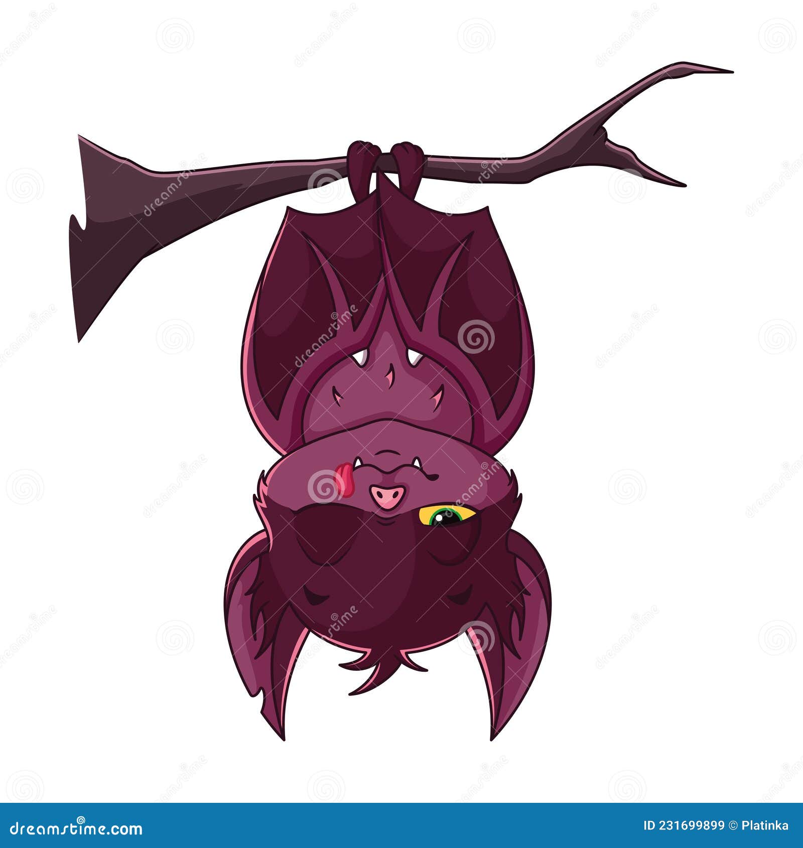 Cartoon Sleeping Bat on Branch, Cartoon Vector Illustration Stock ...