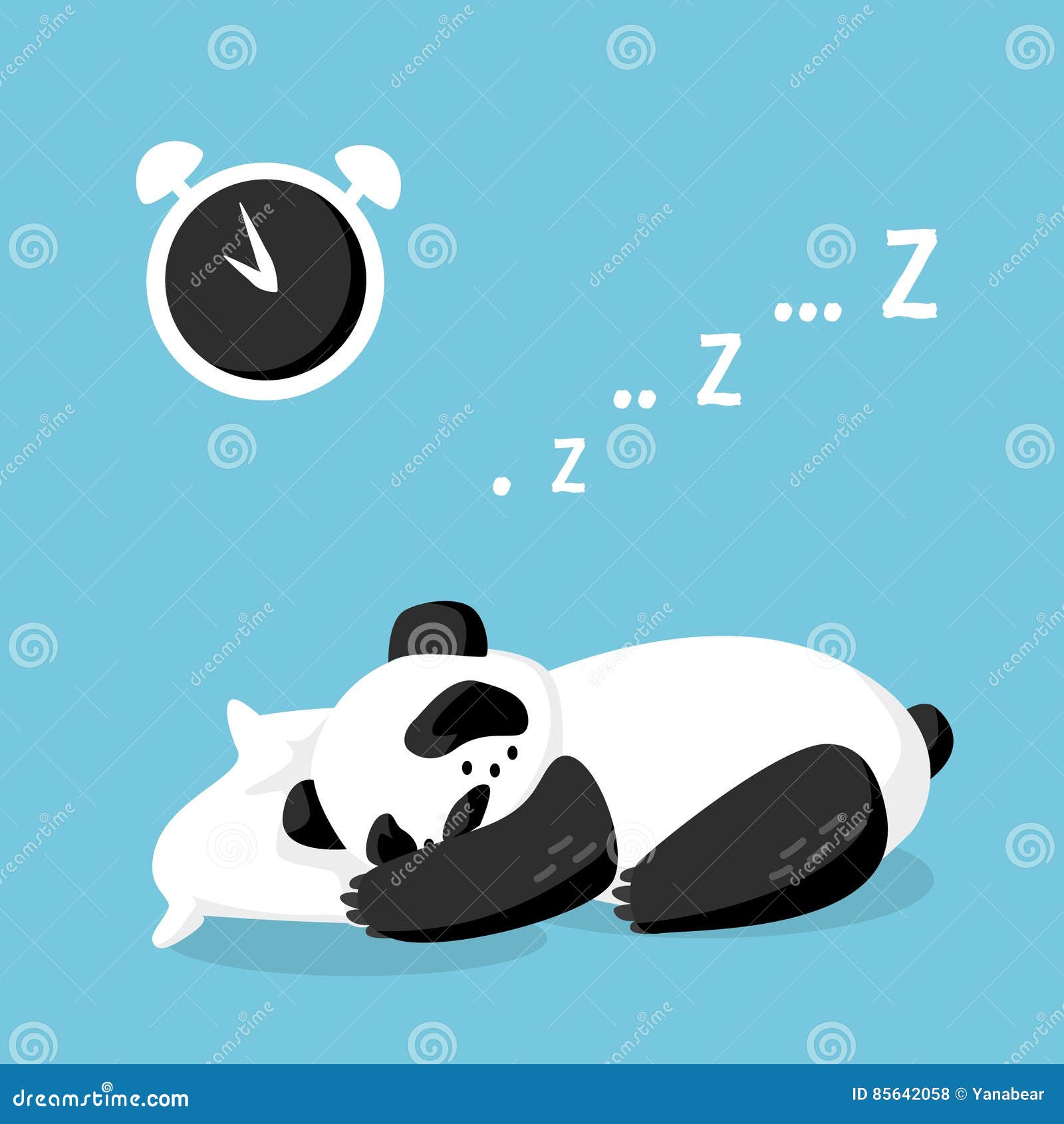 Cartoon Sleeping Panda on the Pillow and Alarm Clock. Vector ...
