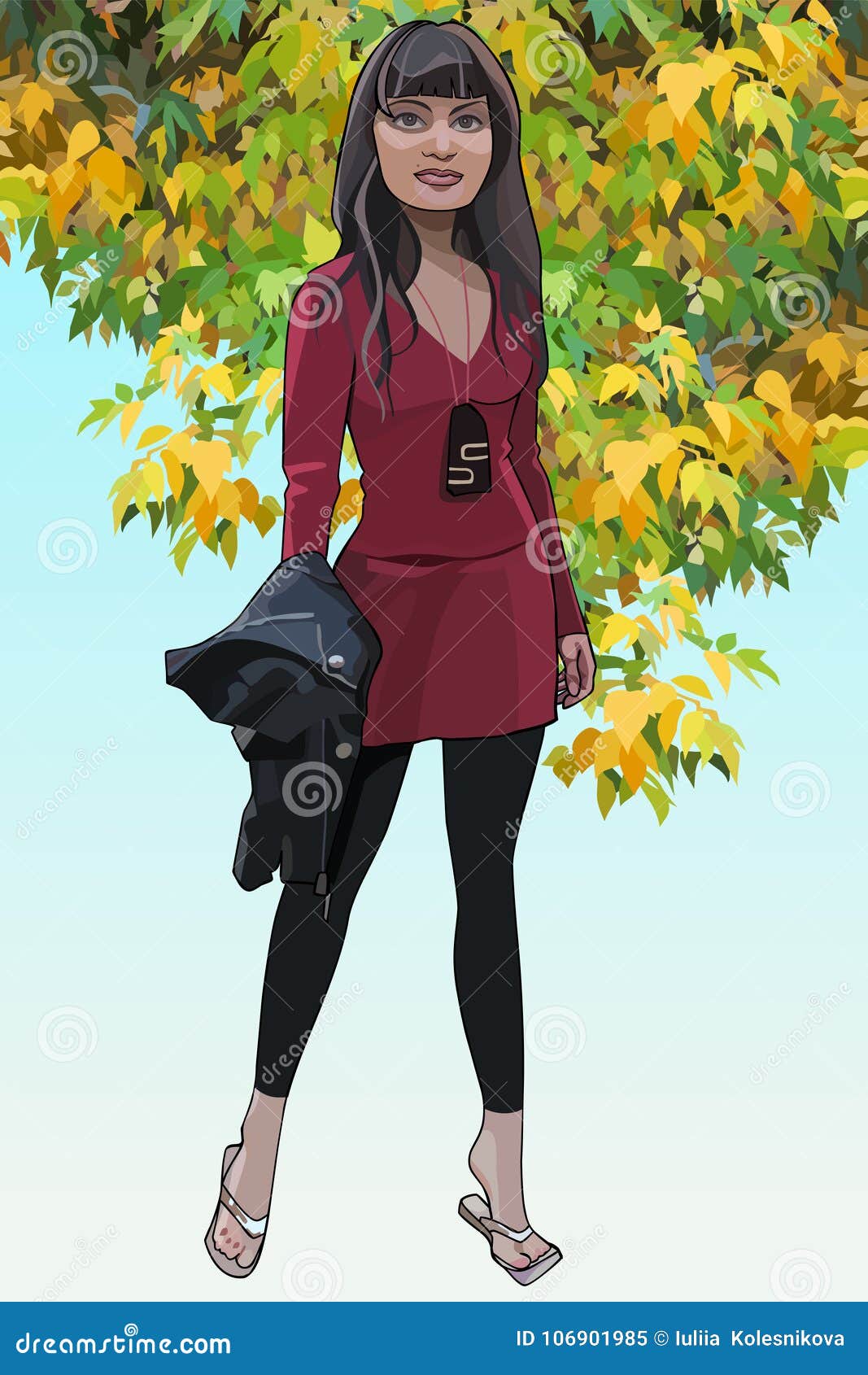 Cartoon Slender Woman Standing with a Jacket in Hand Stock Vector ...