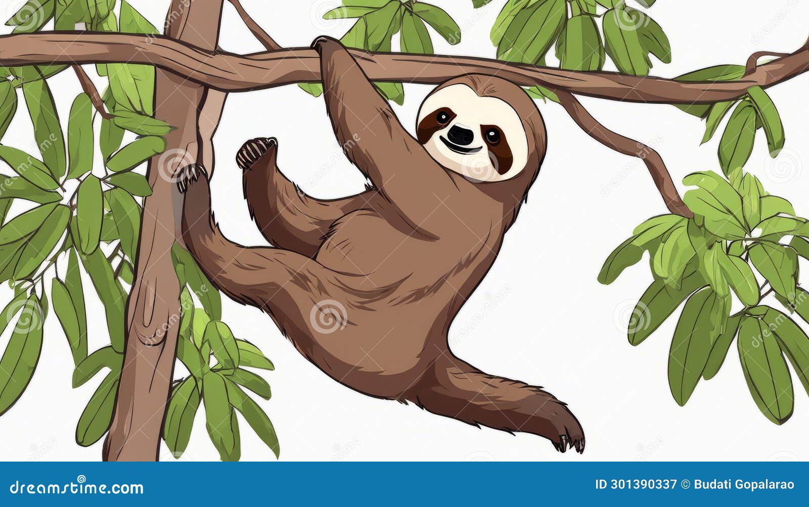 A Cartoon of a Sloth Climbing a Tree Stock Illustration - Illustration ...