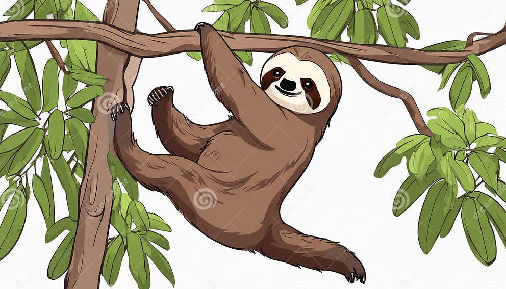 A Cartoon of a Sloth Climbing a Tree Stock Illustration - Illustration ...