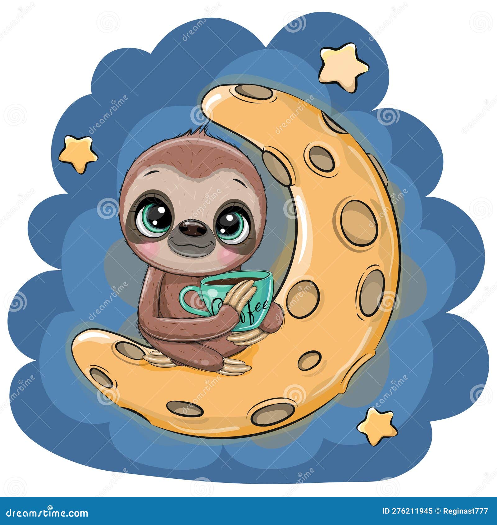 Cartoon Sloth with Coffee is Sitting a on the Moon Stock Vector ...