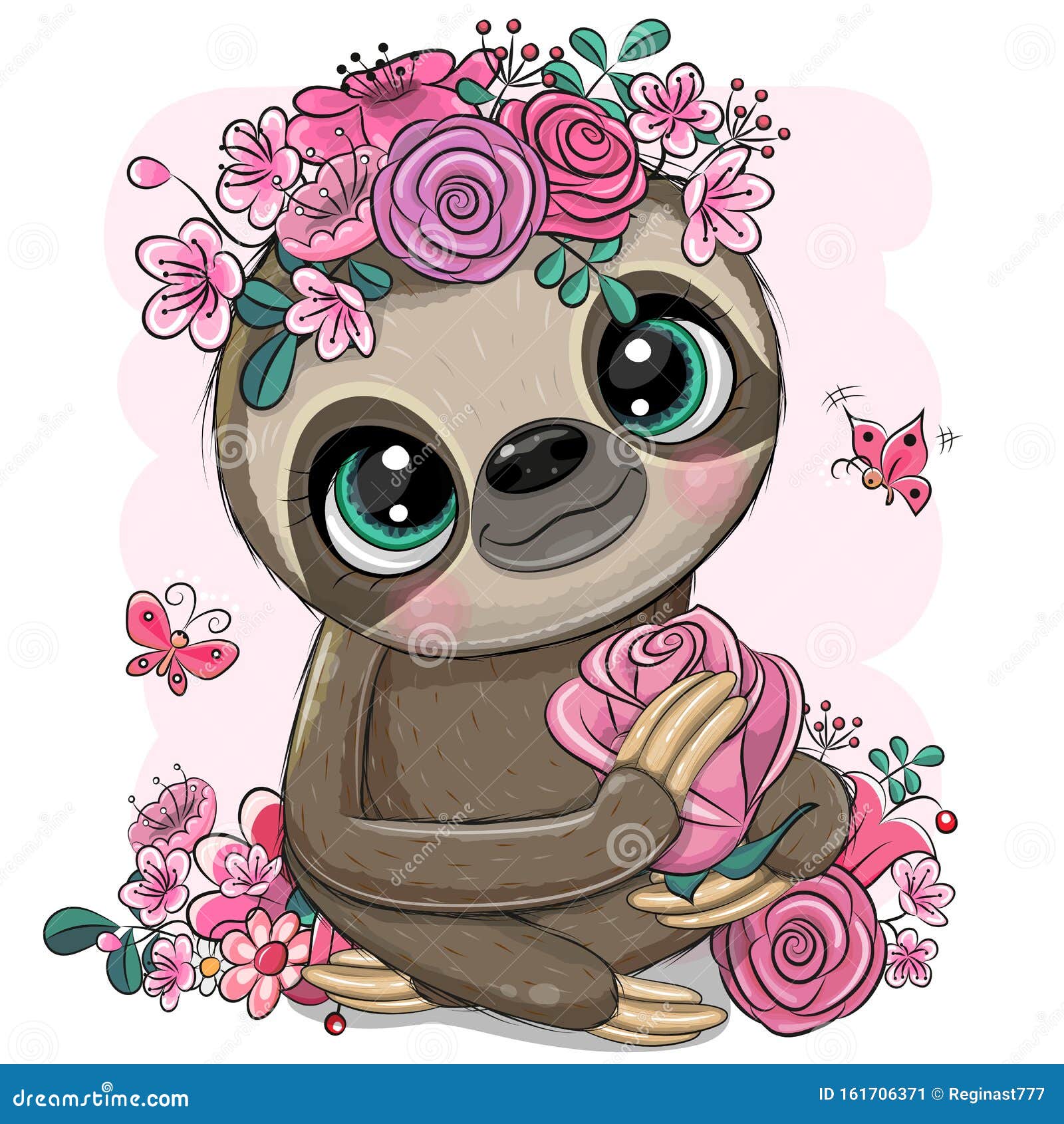 Cartoon Sloth With Flowers On A White Background | CartoonDealer.com ...