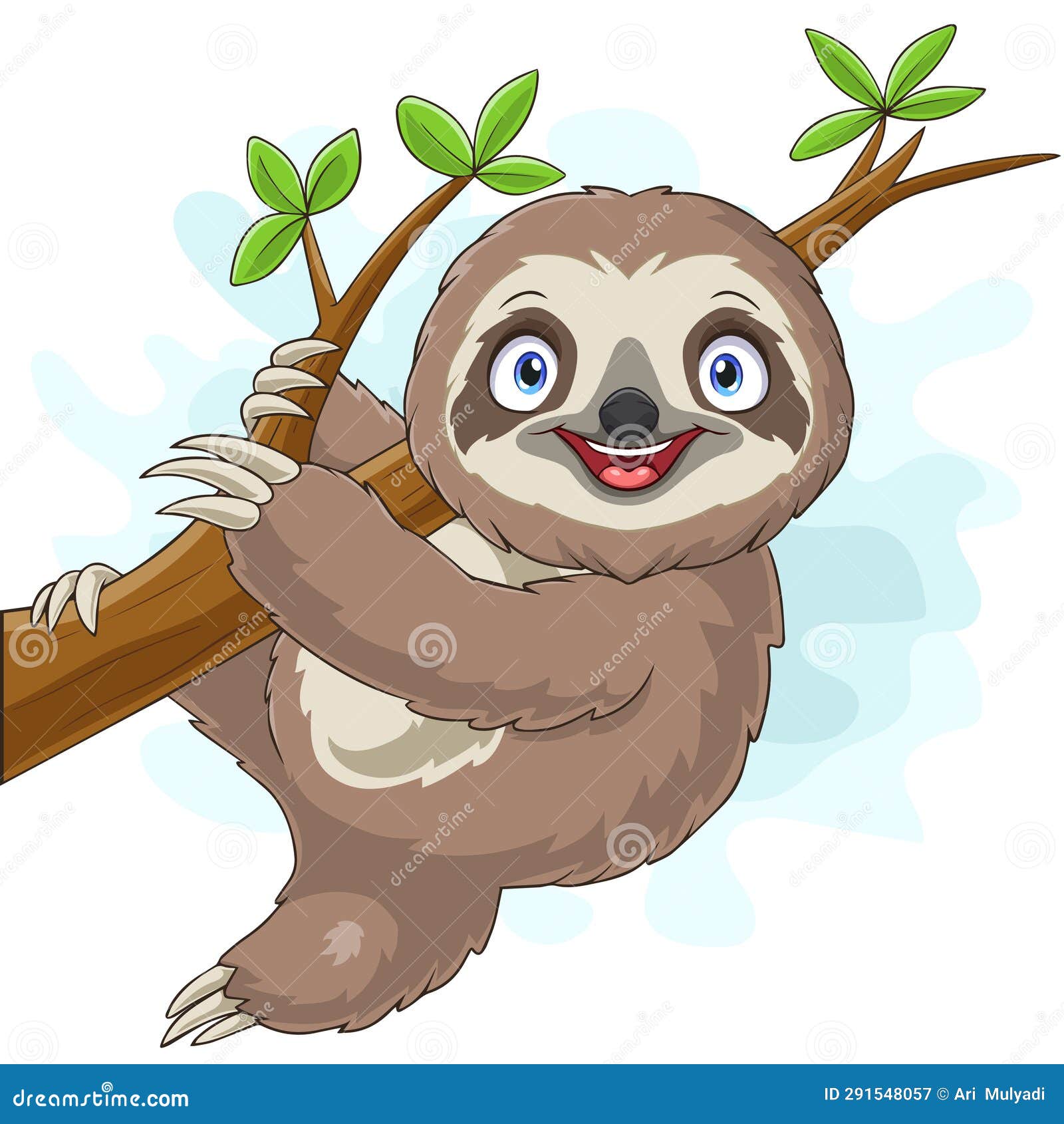 Cartoon Sloth Hanging on a Tree Branch Stock Illustration ...