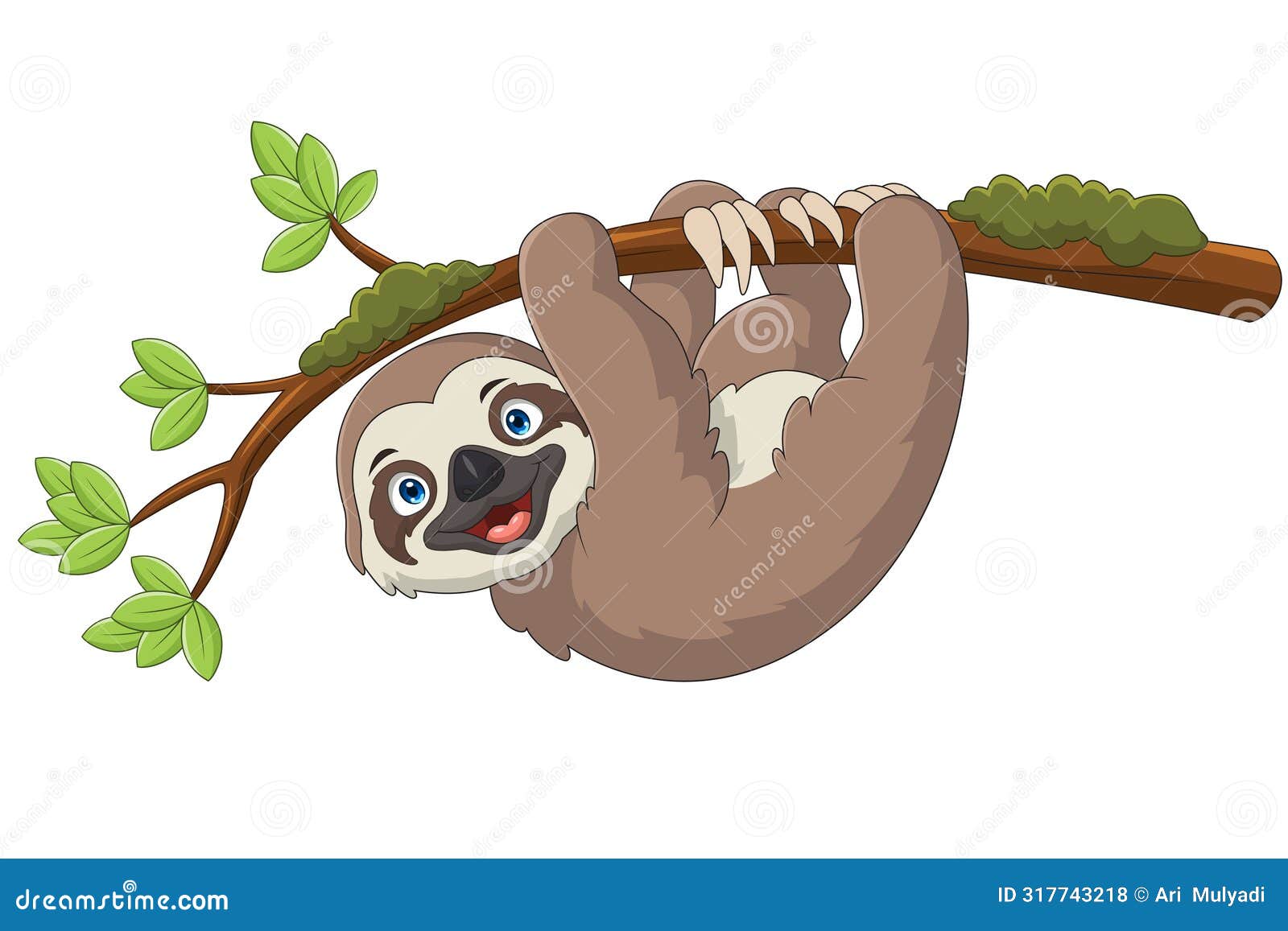 Cartoon Sloth Hanging on a Tree Branch Stock Vector - Illustration of ...