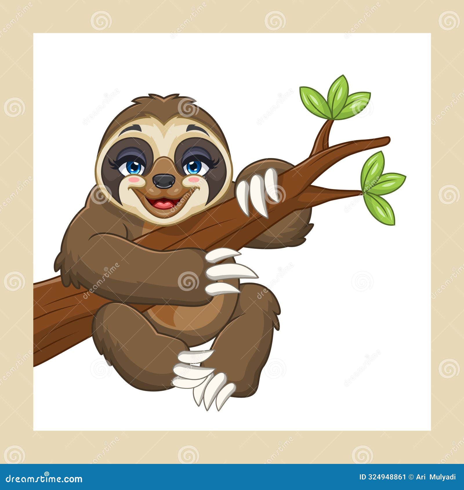Cartoon Sloth Hanging on a Tree Branch Stock Illustration ...