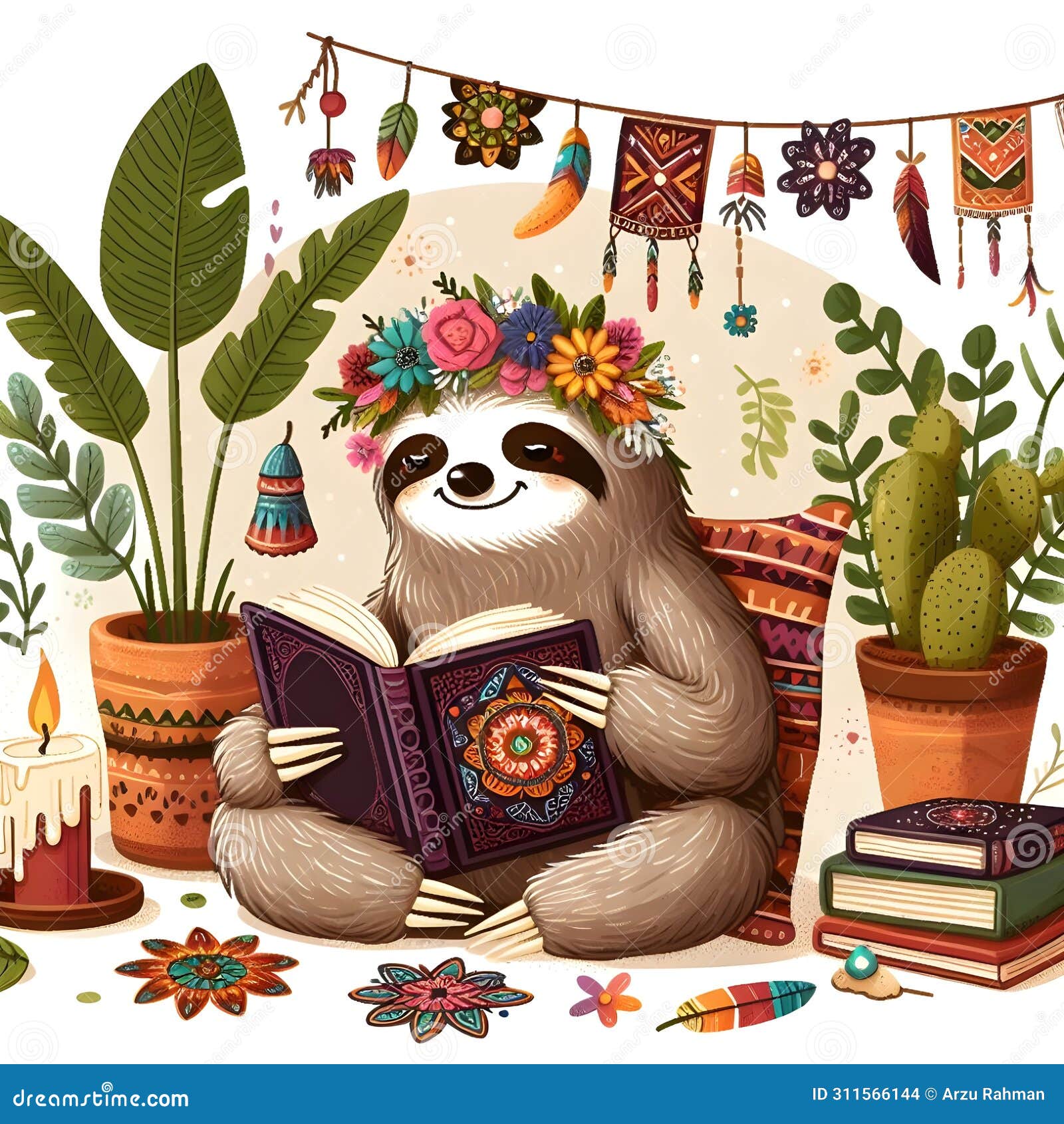 Cartoon Sloth Sitting and Reading Book Stock Illustration ...