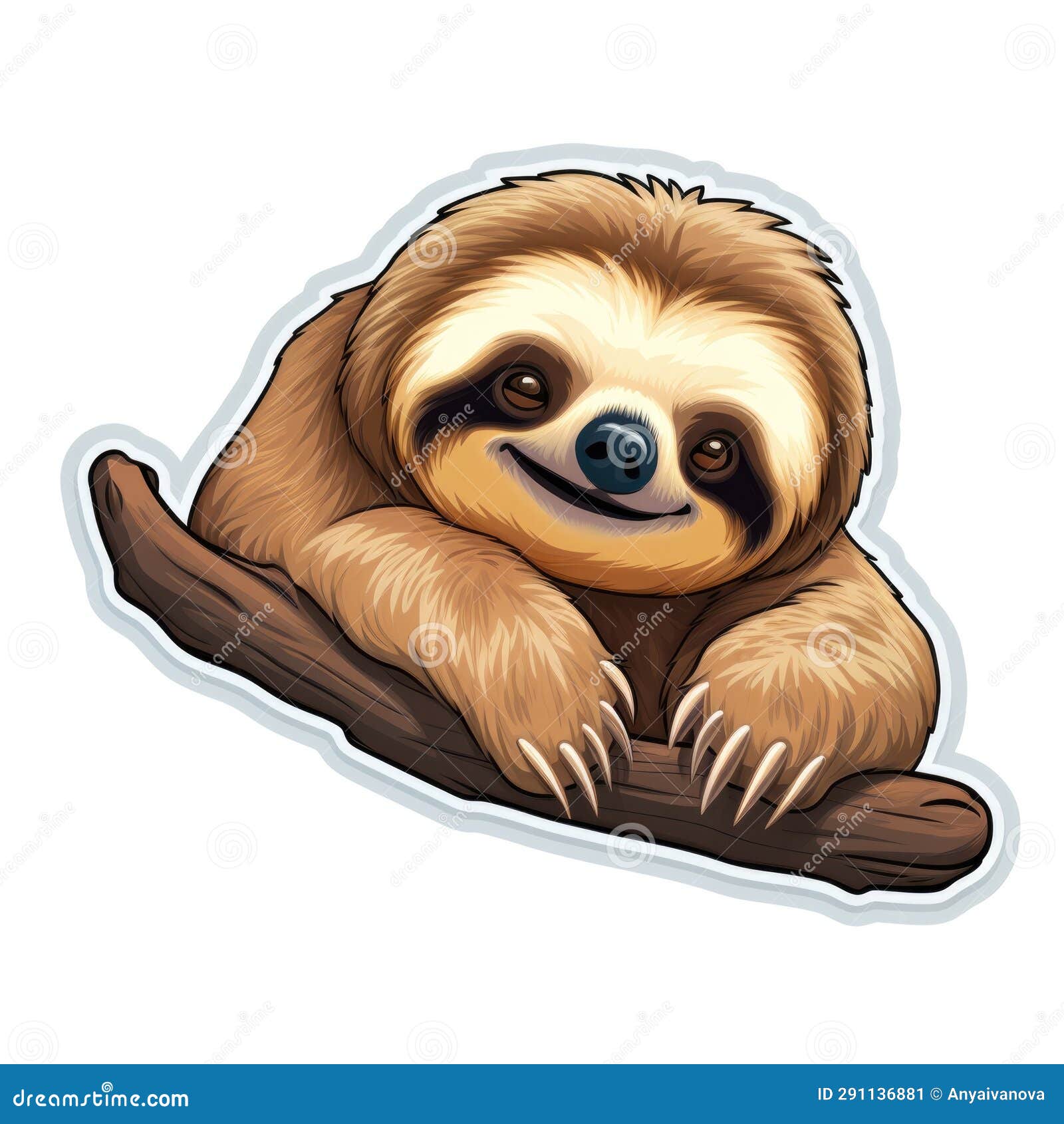 A Cartoon Sloth Sitting on a Tree Branch. Stock Illustration ...