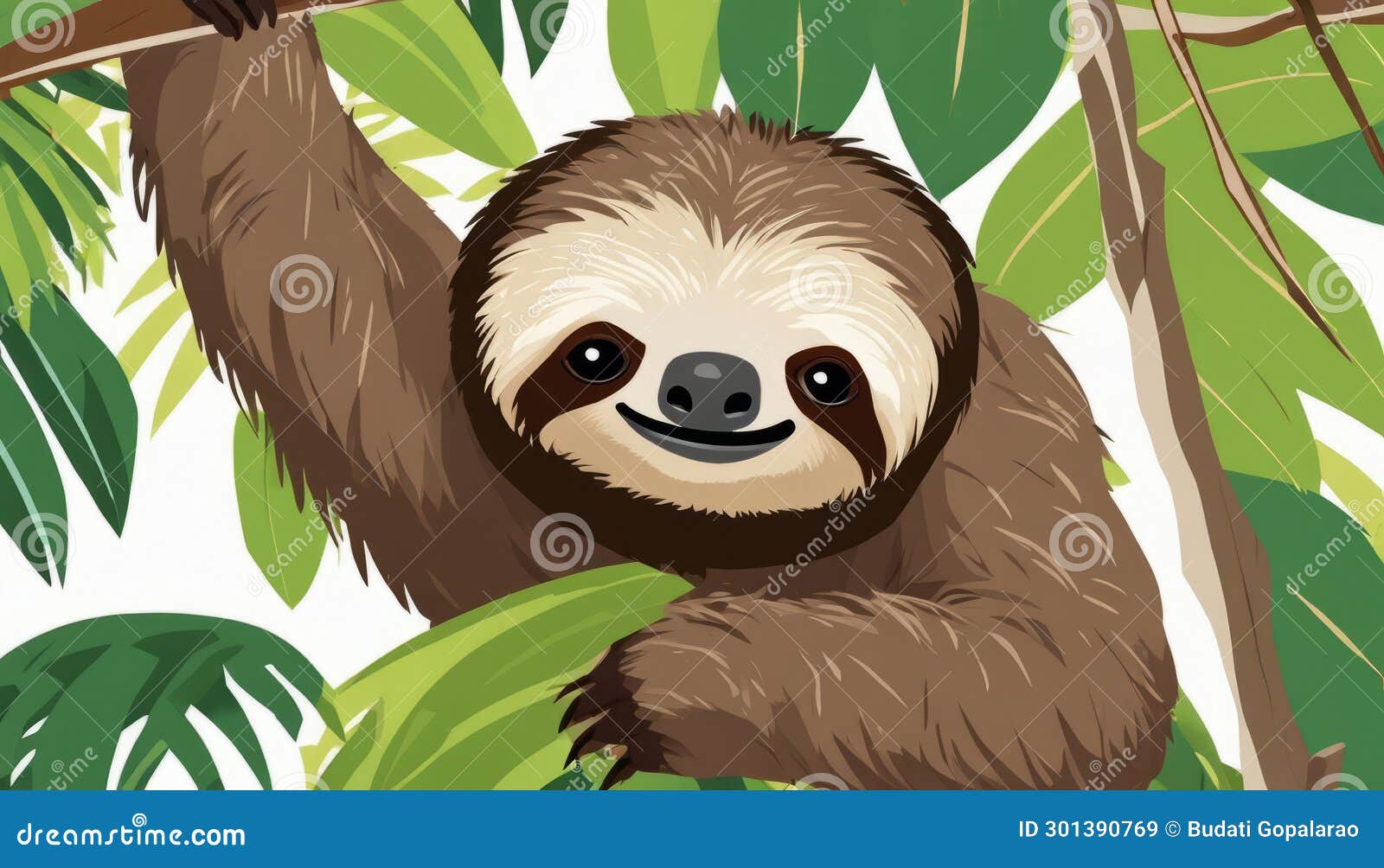 A Cartoon Sloth with a Smile on Its Face Stock Illustration ...