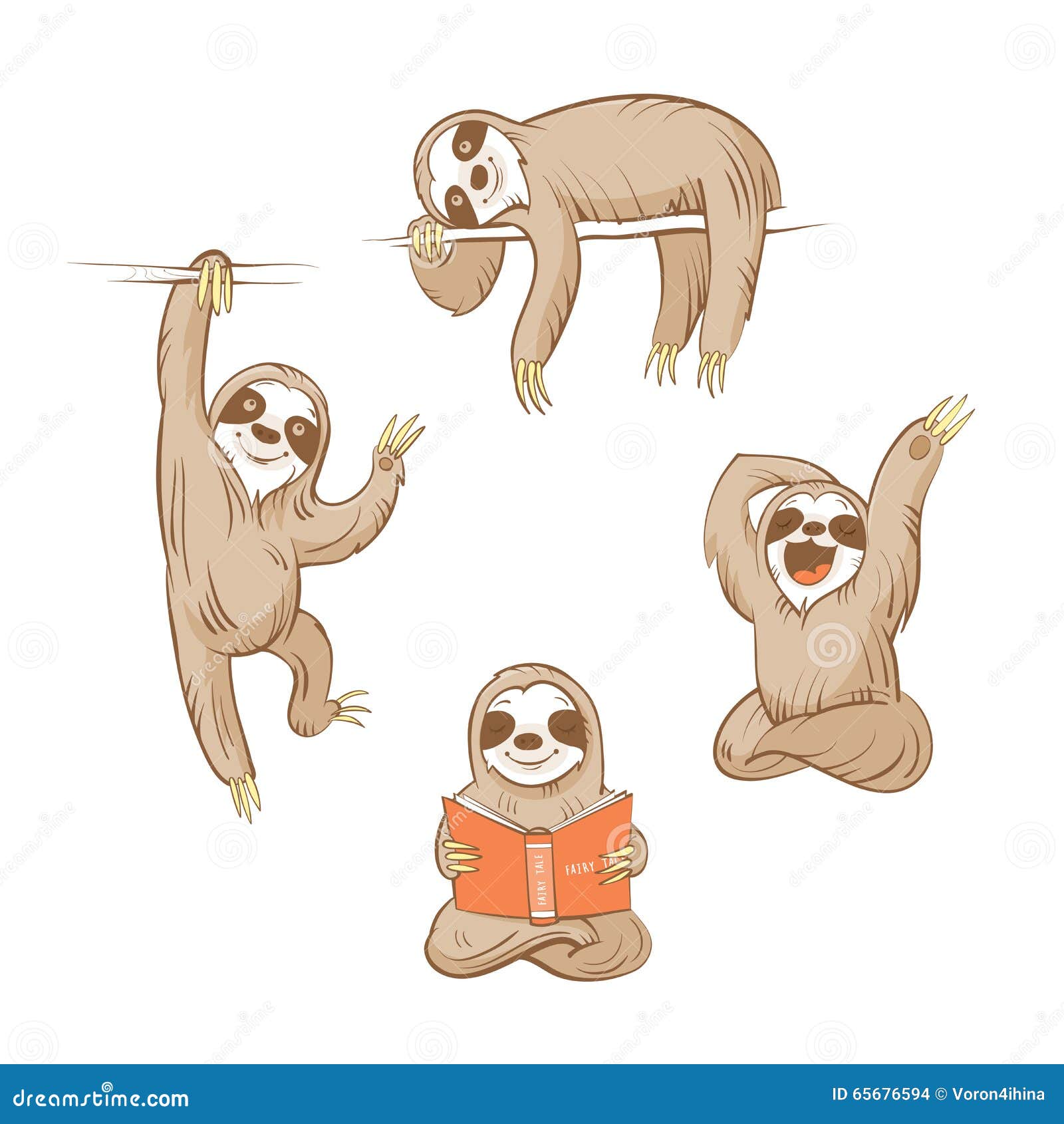 Cartoon sloths set. stock vector. Illustration of design - 65676594