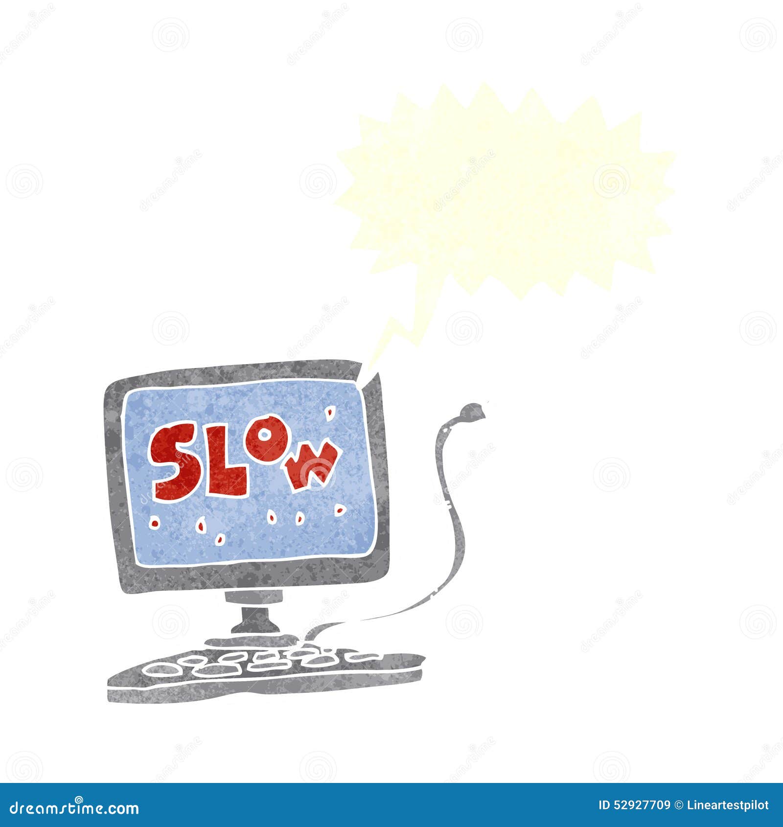 Cartoon Slow Computer with Speech Bubble Stock Illustration ...
