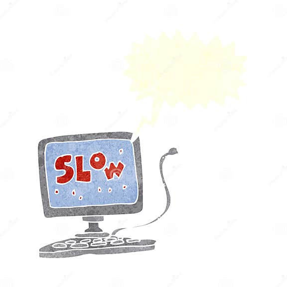 Cartoon Slow Computer with Speech Bubble Stock Illustration ...