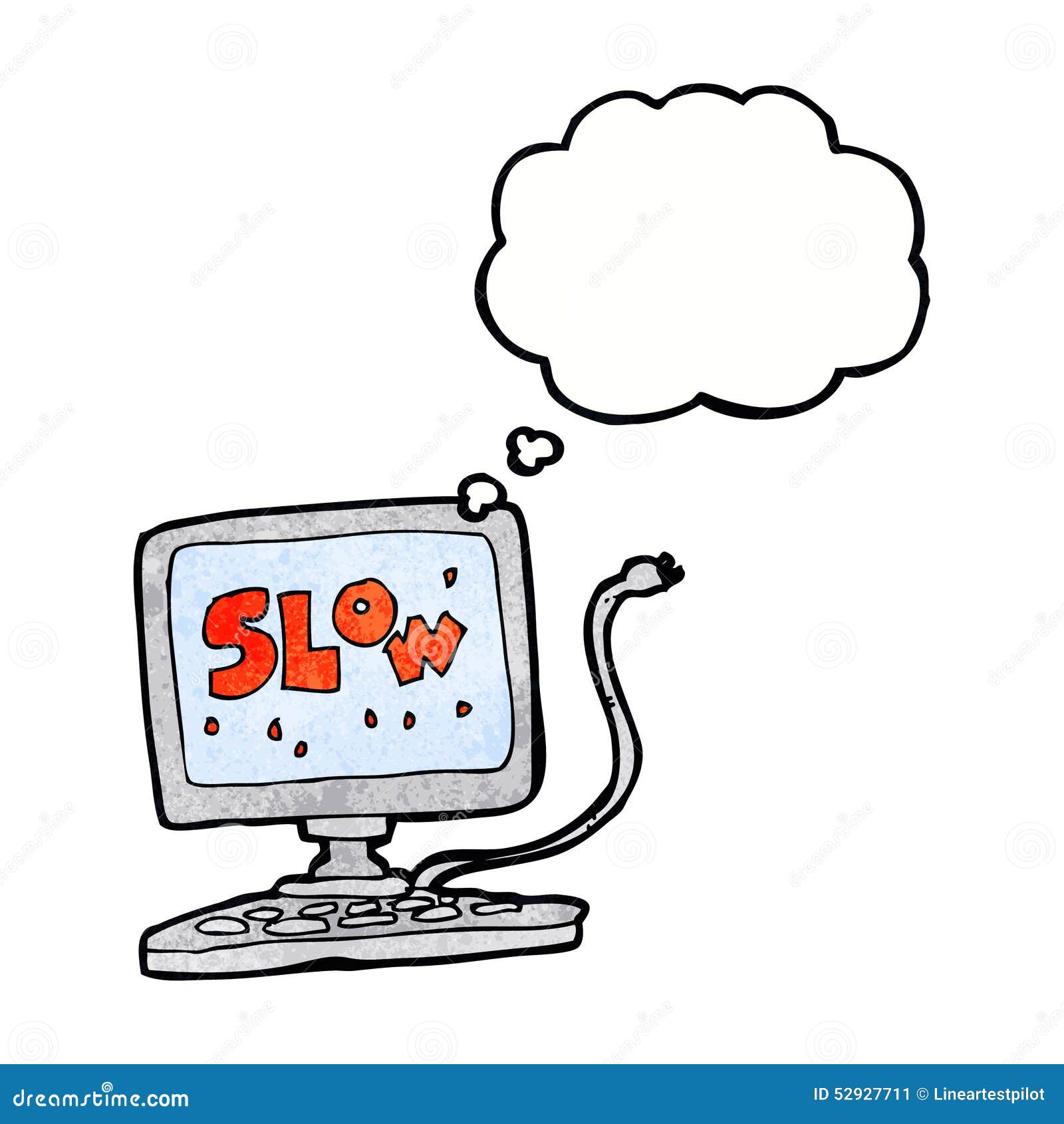 Cartoon Slow Computer with Thought Bubble Stock Illustration ...