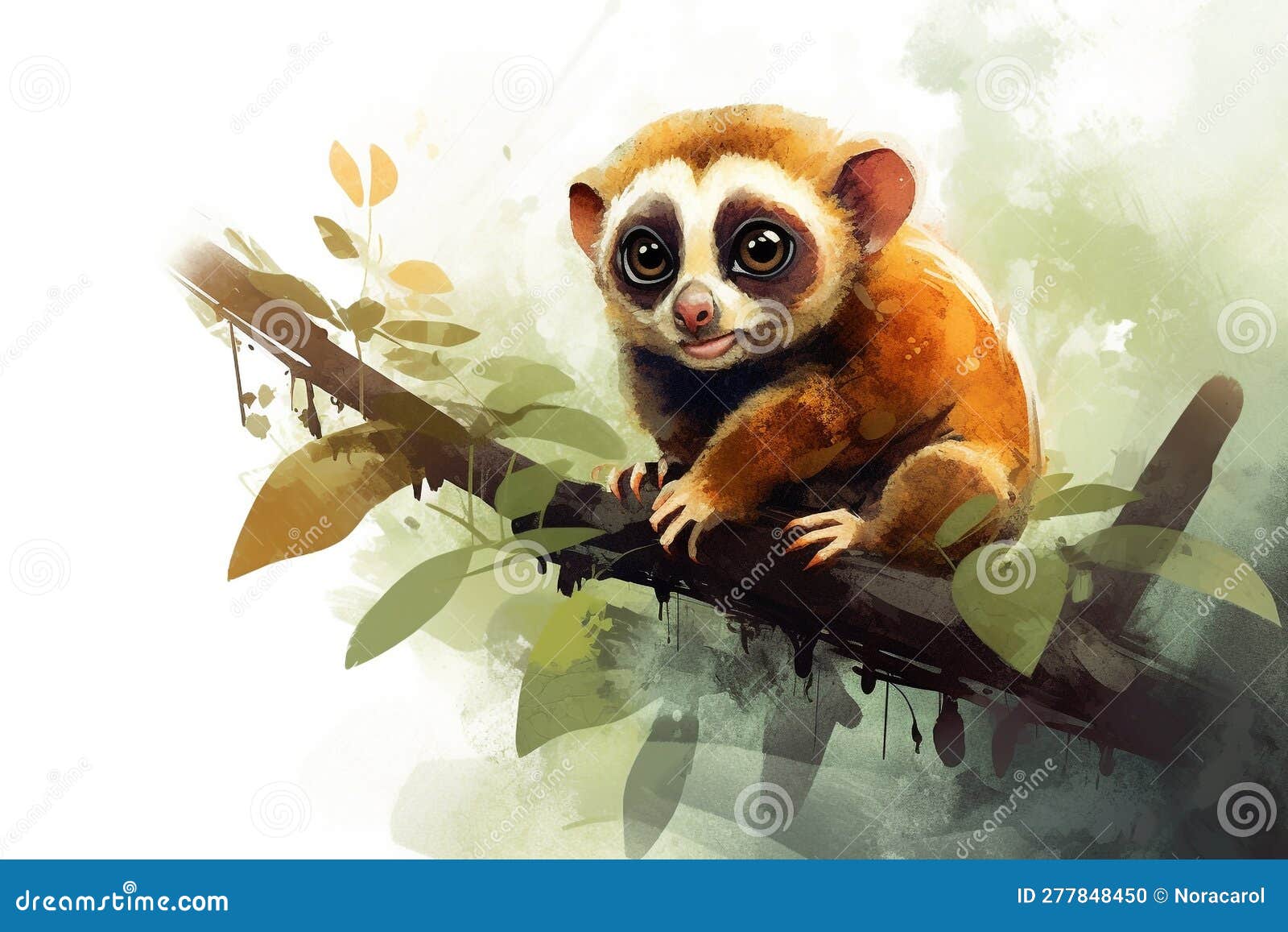 Cartoon Slow Loris on a Branch Generative AI Stock Photo - Image of ...