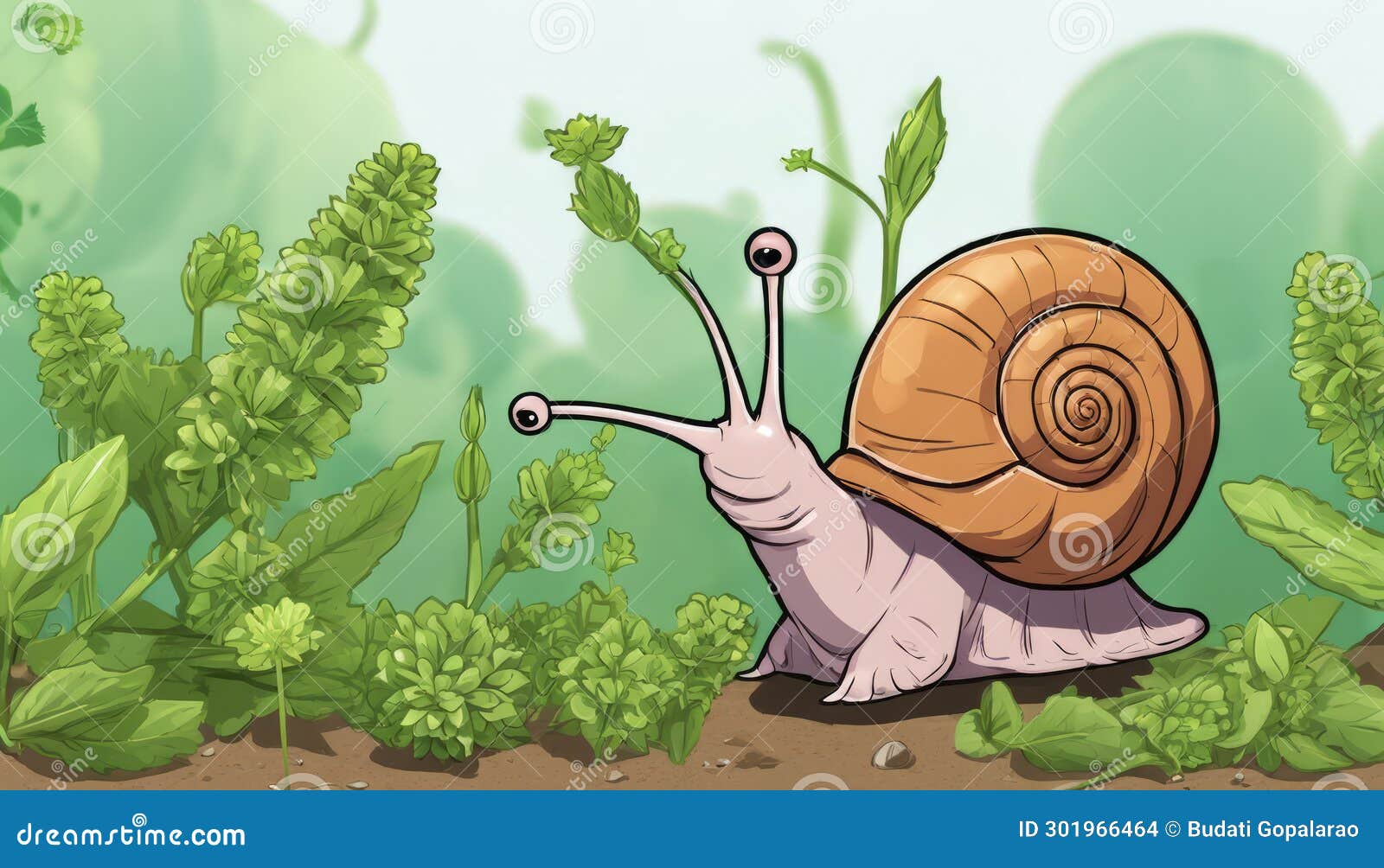 A Cartoon Slug with Big Eyes and a Spiral Shell Stock Illustration ...