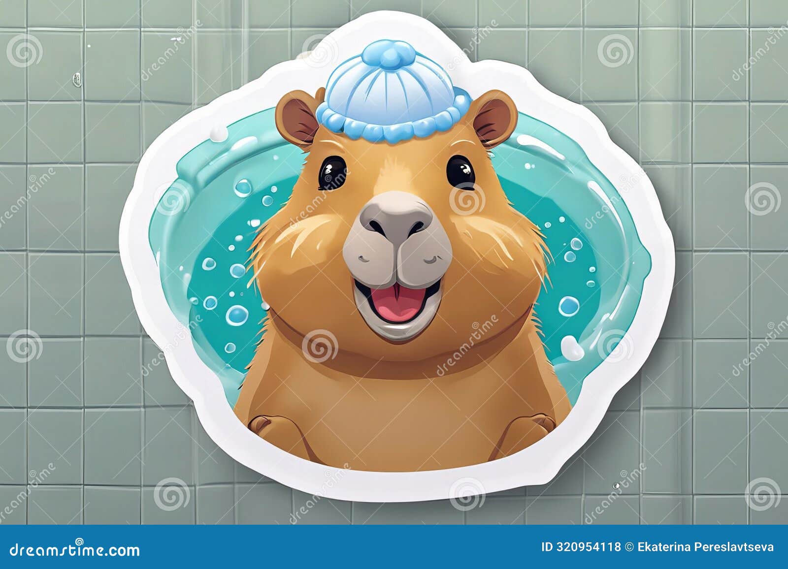 Cartoon Small Brown Capybara Animal with a Blue Hat on Its Head Stock ... Cartoon Small Brown Capybara Animal with a Blue Hat on Its Head Stock ...