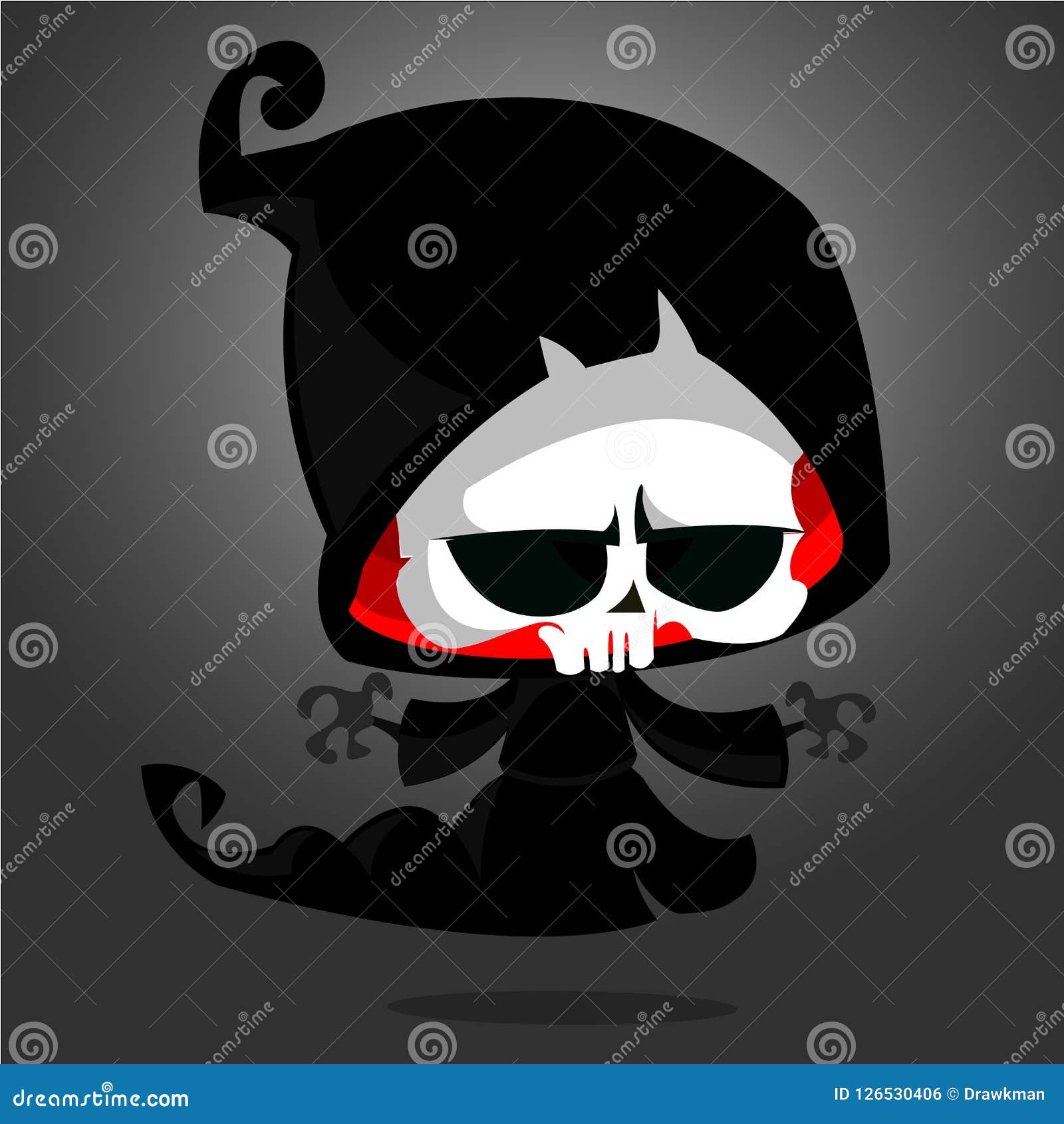 Cartoon Small Cute Grim Reaper Character. Illustration Isolated. Stock ...