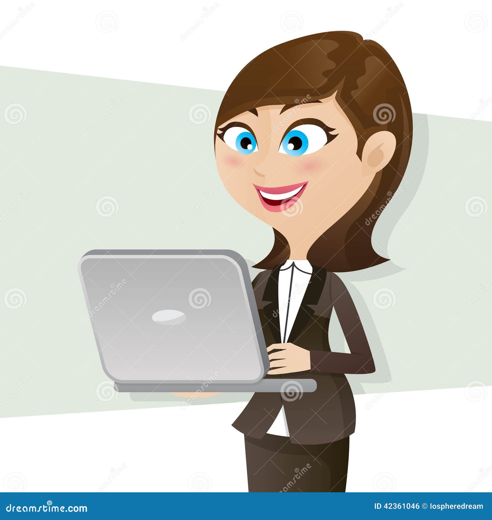 Cartoon Smart Girl Using Computer Notebook Vector Illustration ...