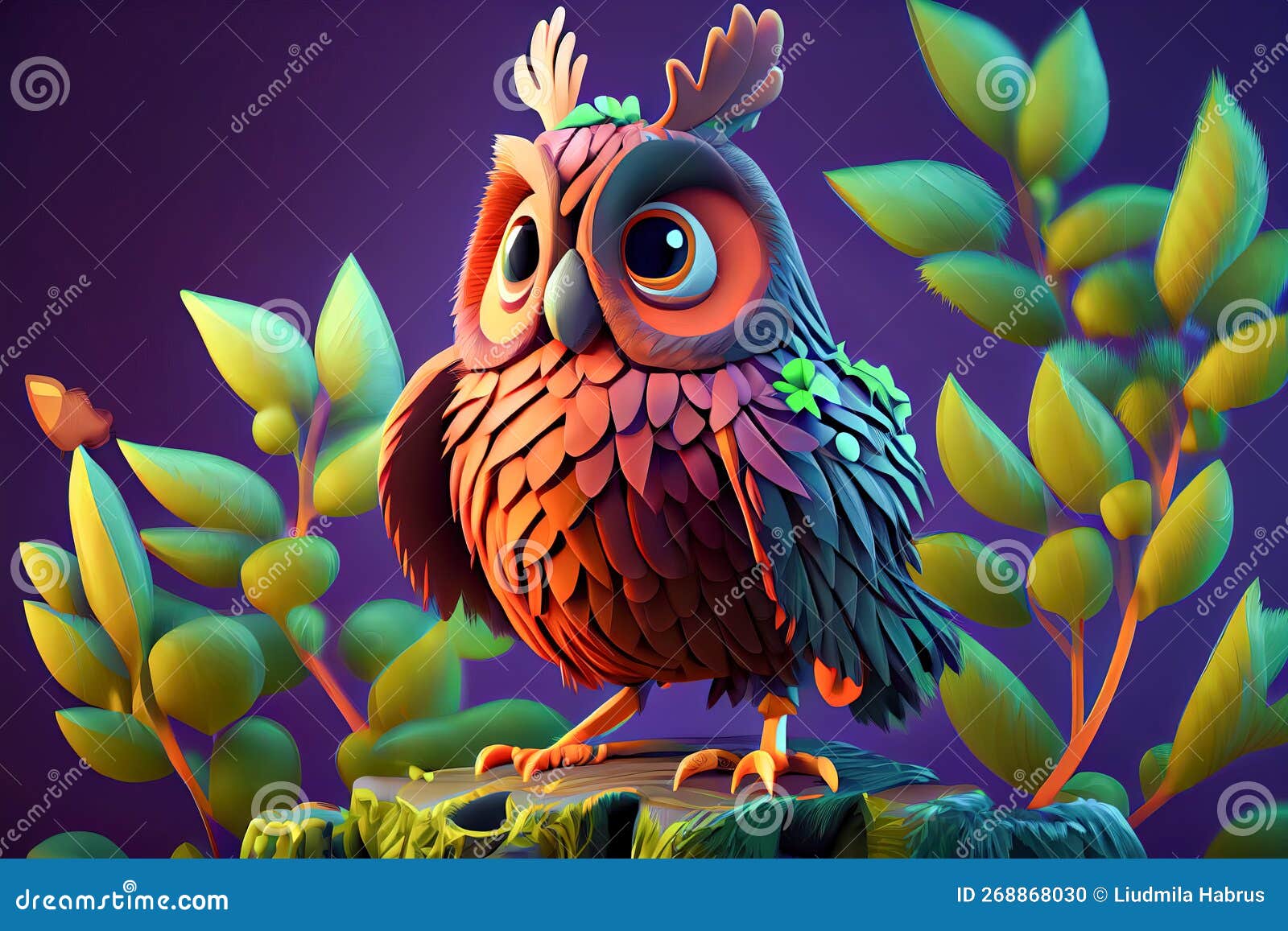 Cartoon Smart Owl Close-up. Generative AI Stock Photo - Image of ...