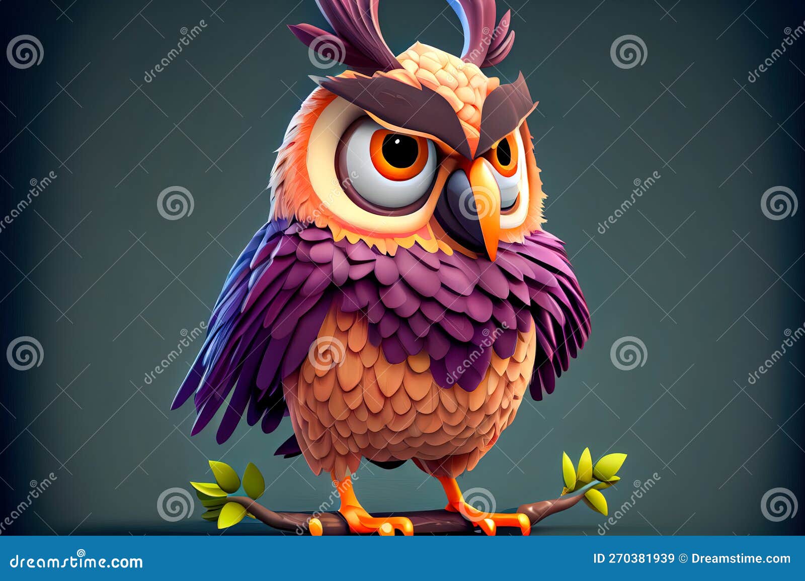 Cartoon Smart Owl Close-up. Generative AI Stock Illustration ...