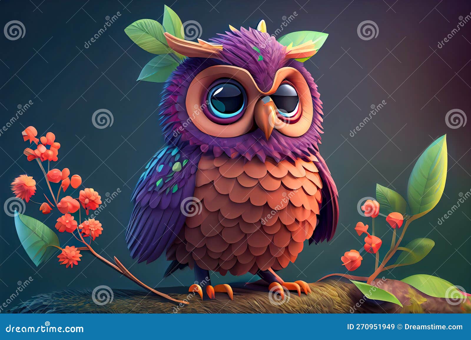 Cartoon Smart Owl Close-up. Generative AI Stock Illustration ...