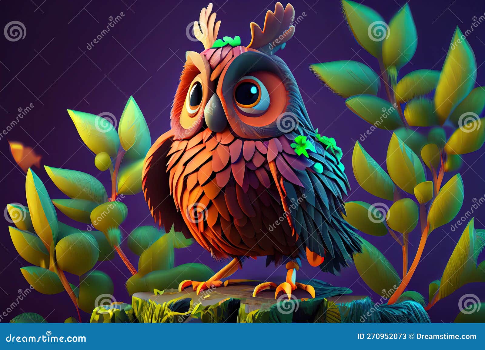 Cartoon Smart Owl Close-up. Generative AI Stock Illustration ...