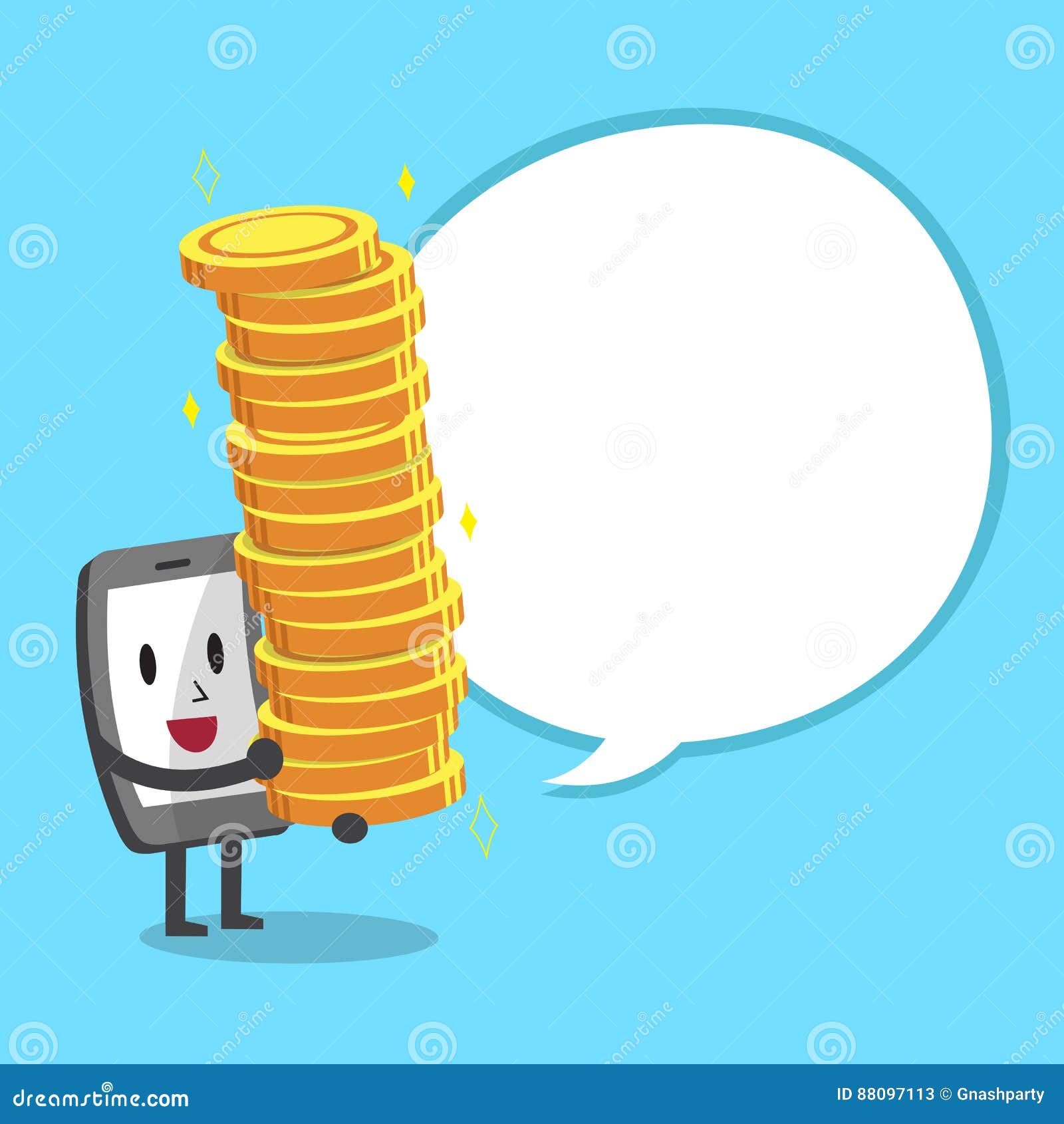 Cartoon Smartphone Character Carrying Big Money Stack with White Speech ...