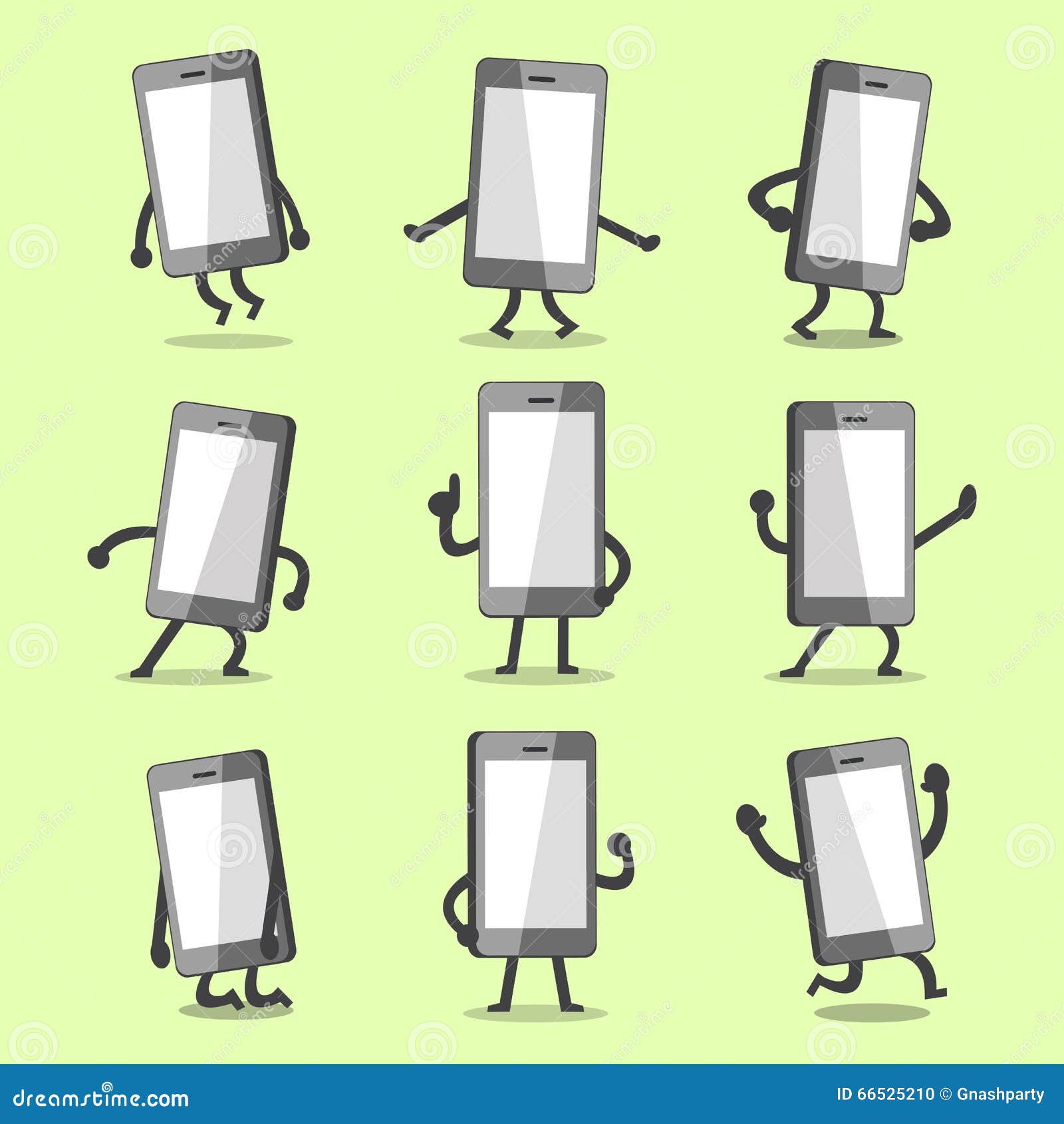 Cartoon Smartphone Character Poses with Empty Screen Stock Vector ...