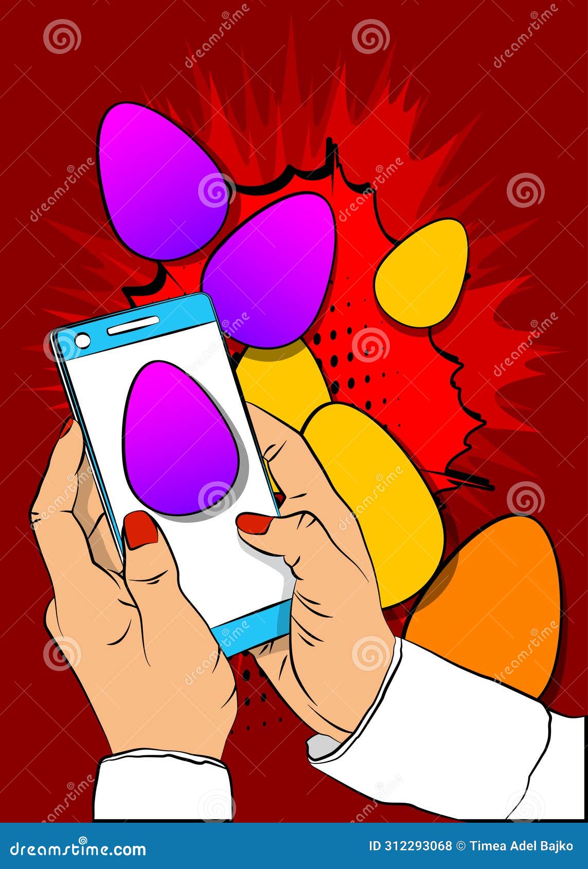 Cartoon Smartphone, Comic Book Telephone with Easter Eggs. Retro Vector Comics Pop Art Design ...