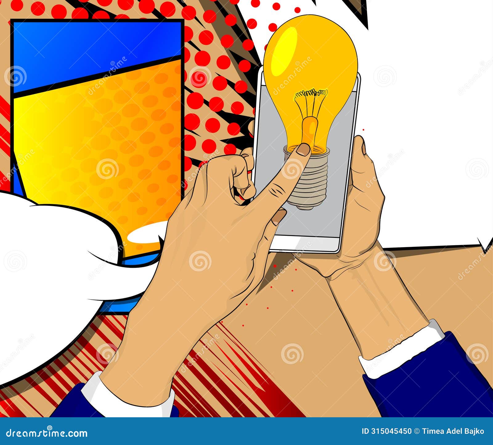 Cartoon Smartphone, Comic Book Telephone with Light Bulb. Retro Vector ...