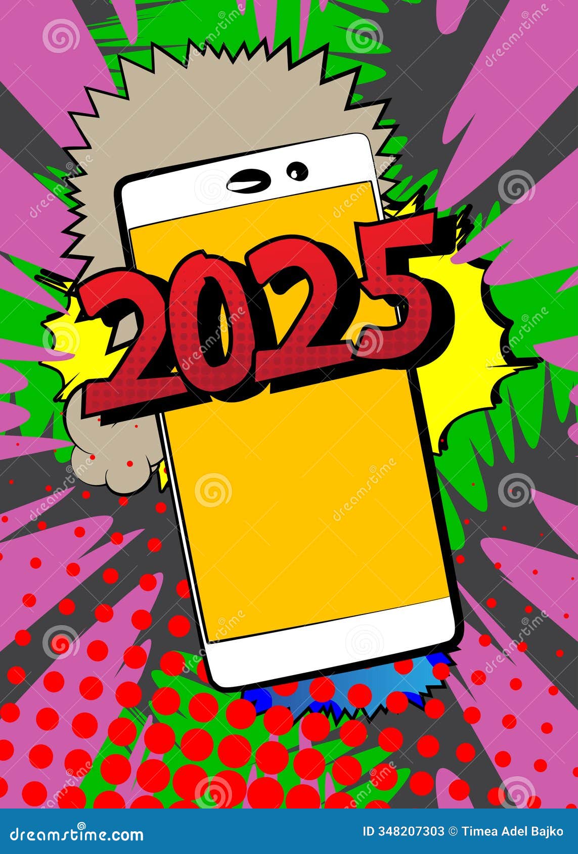 Comic 2025 New Year Yellow Background, Cartoon Speech Bubble In Pop Art ...