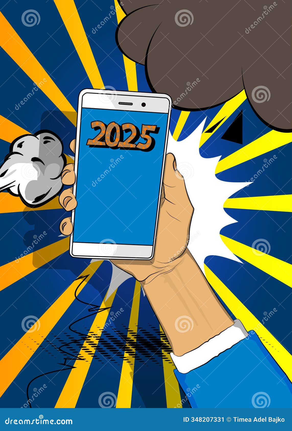 Comic 2025 New Year Yellow Background, Cartoon Speech Bubble In Pop Art ...