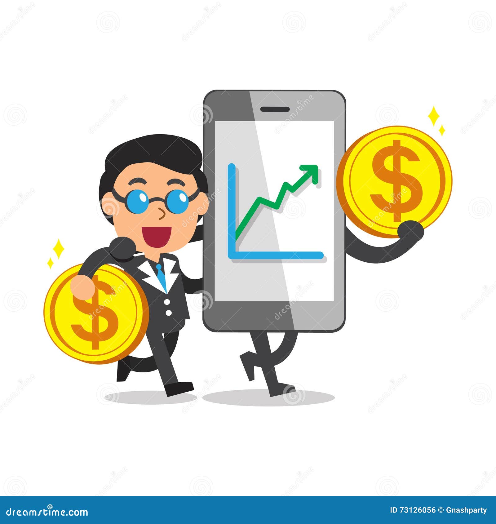 Cartoon Smartphone Help Businessman To Make More Profitable Stock ...