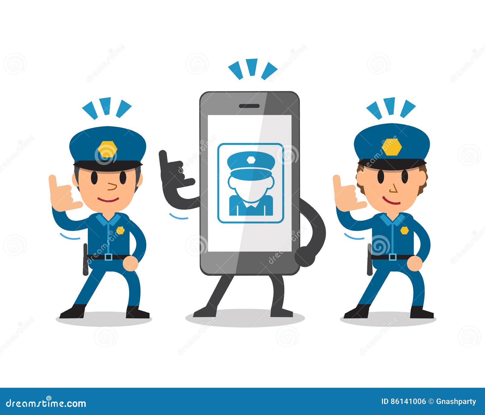 Cartoon Smartphone and Policemen Stock Vector - Illustration of idea ...