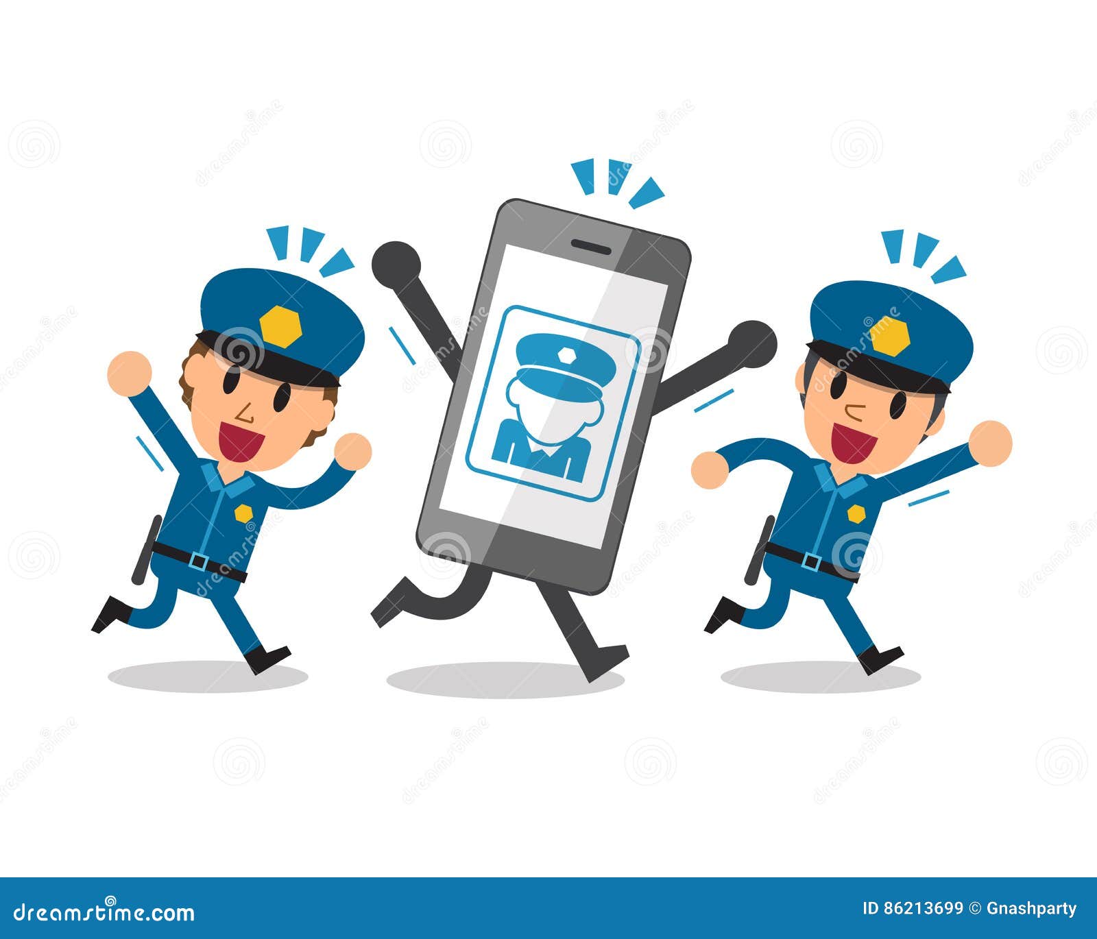 Cartoon Smartphone and Policemen Stock Vector - Illustration of ...