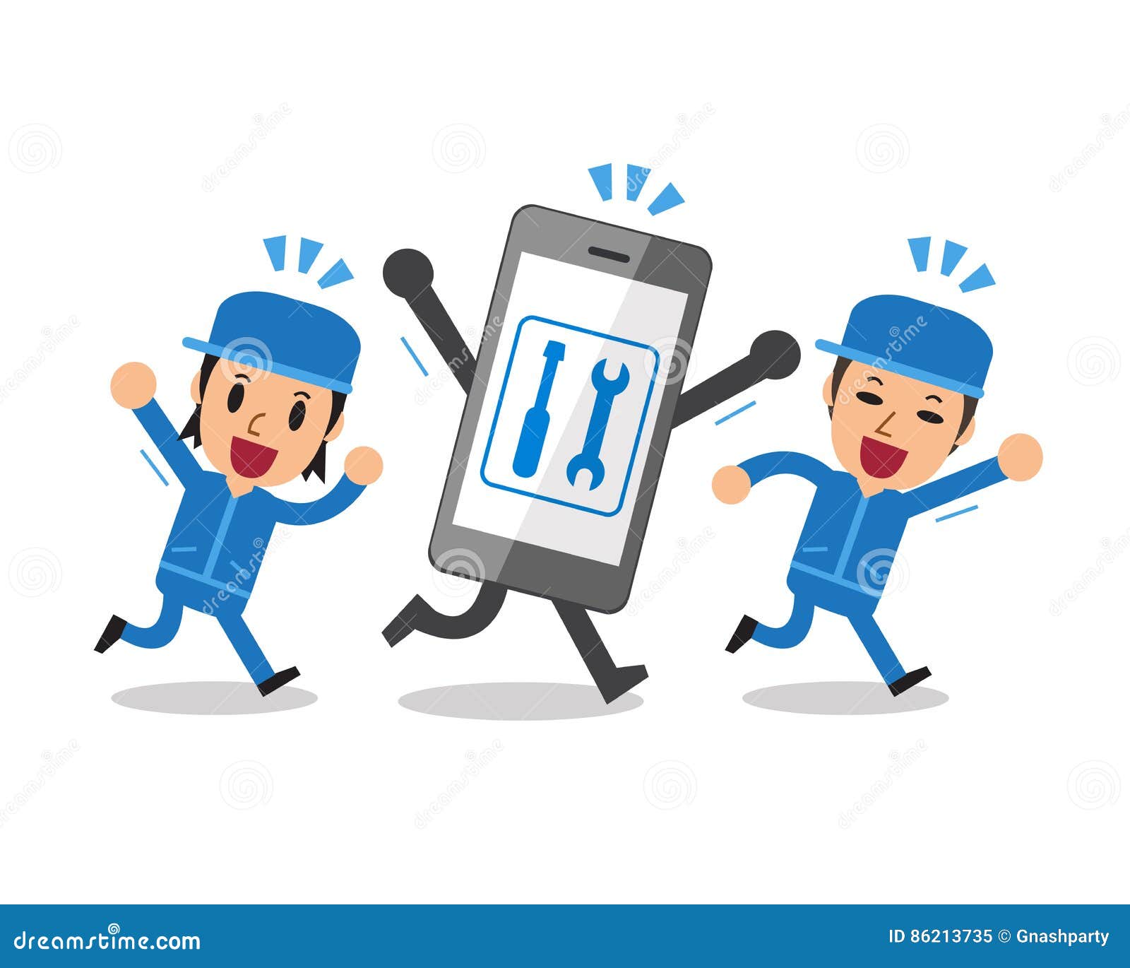 Cartoon Smartphone and Technicians Stock Vector - Illustration of call ...