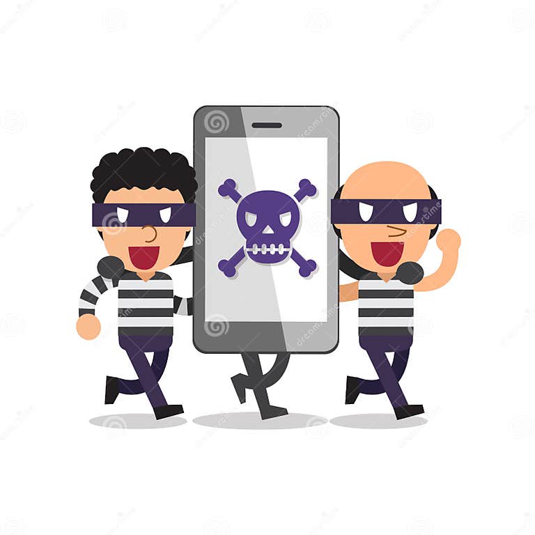 Cartoon Smartphone with Thieves Stock Vector - Illustration of ...