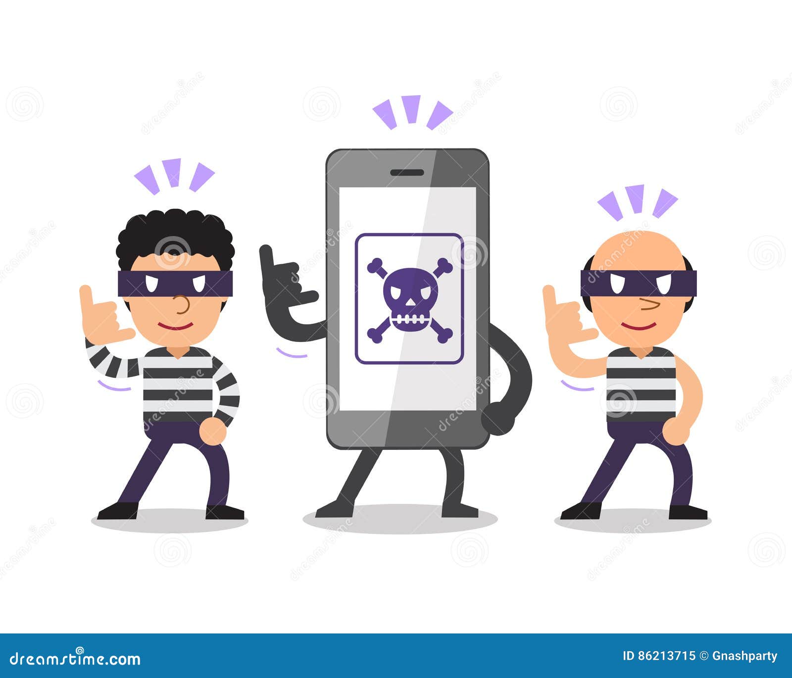 Cartoon Smartphone with Thieves Stock Vector - Illustration of pirate ...
