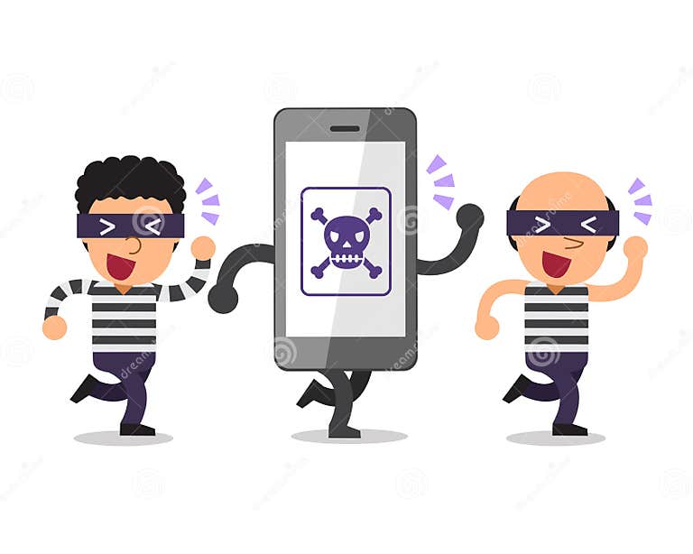 Cartoon Smartphone and Thieves Stock Vector - Illustration of online ...
